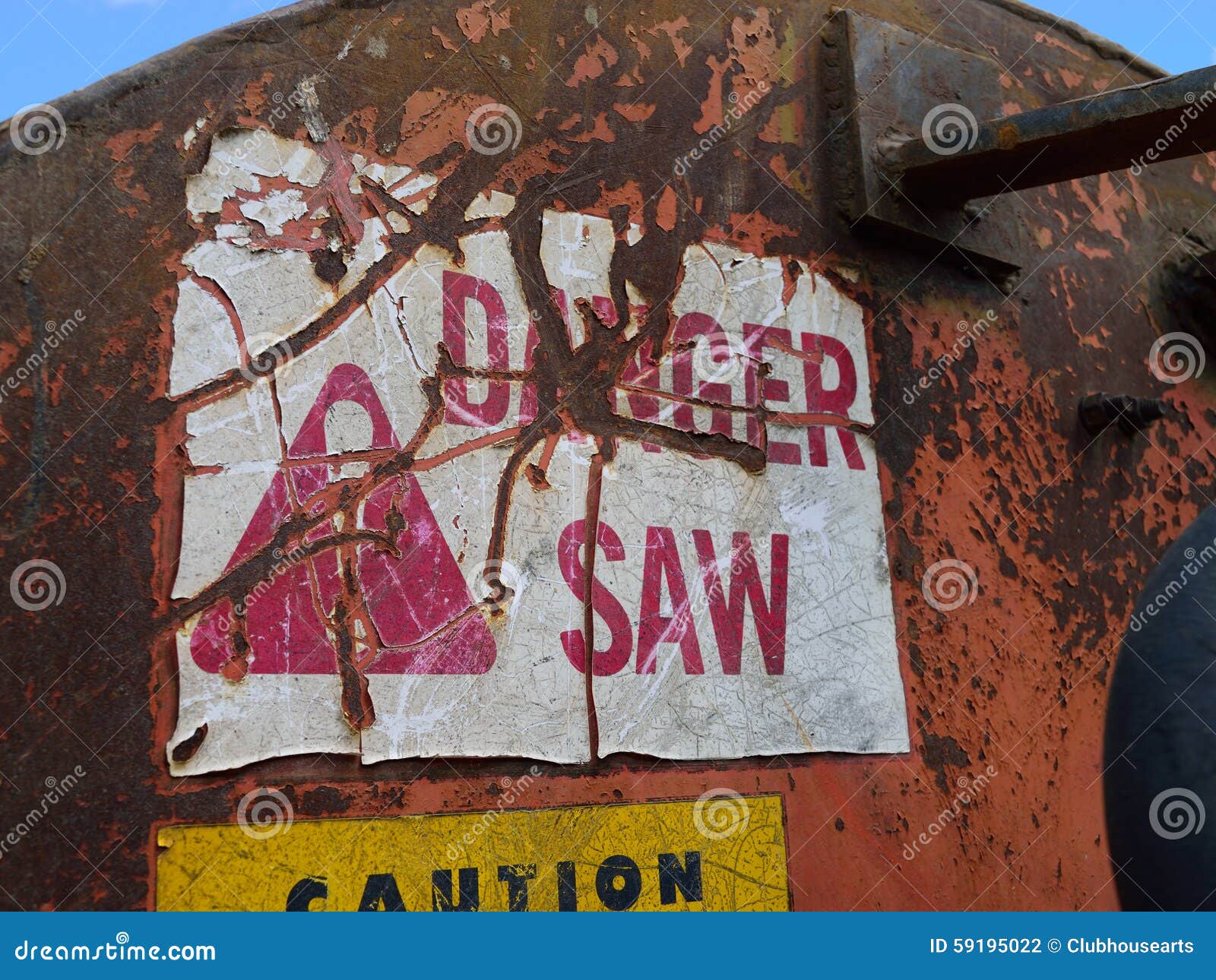 Warning Label on Log Cutoff Slasher Saw Stock Photo - Image of danger ...