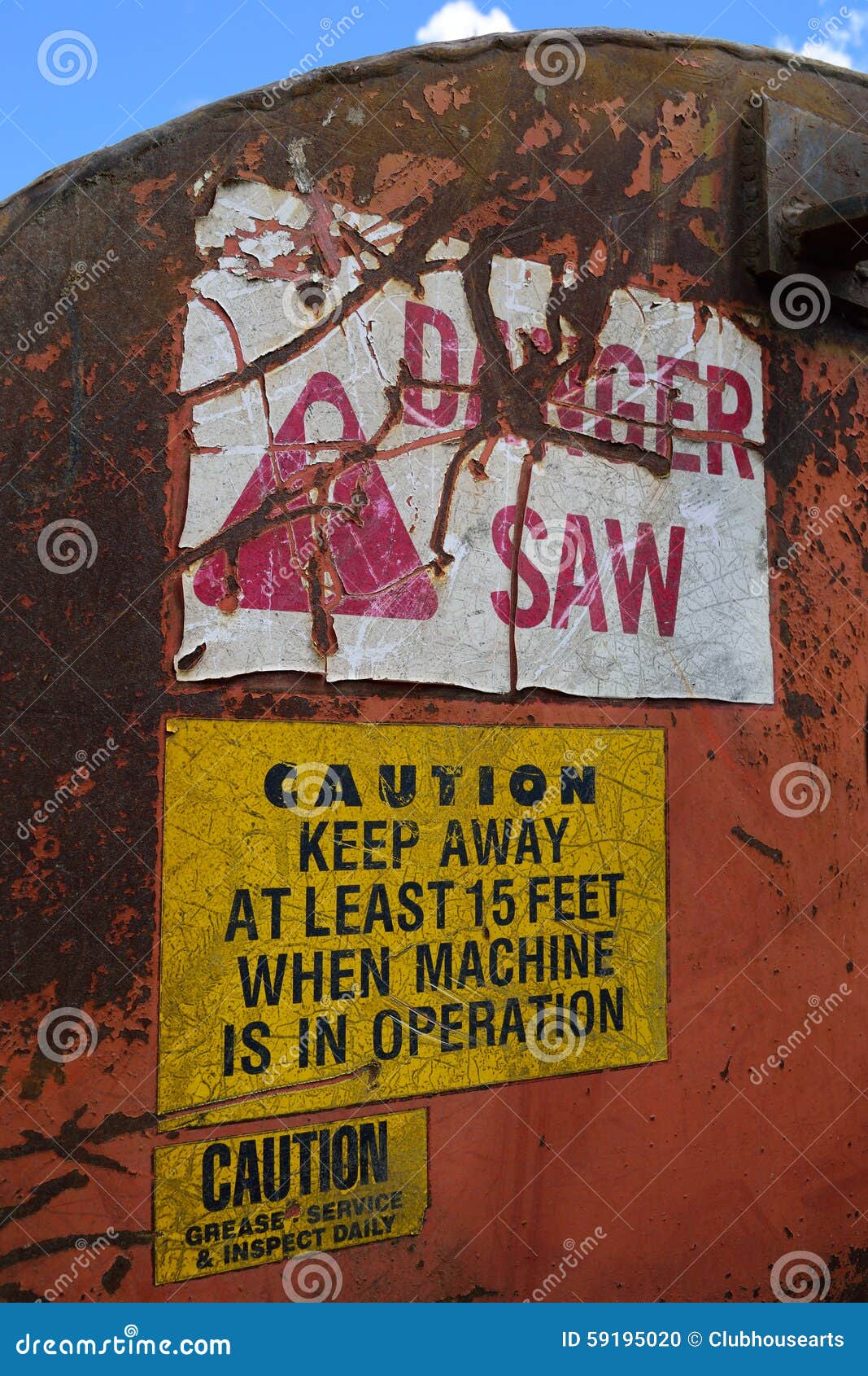 Warning Labels on Log Cutoff Slasher Saw Stock Photo - Image of caution ...