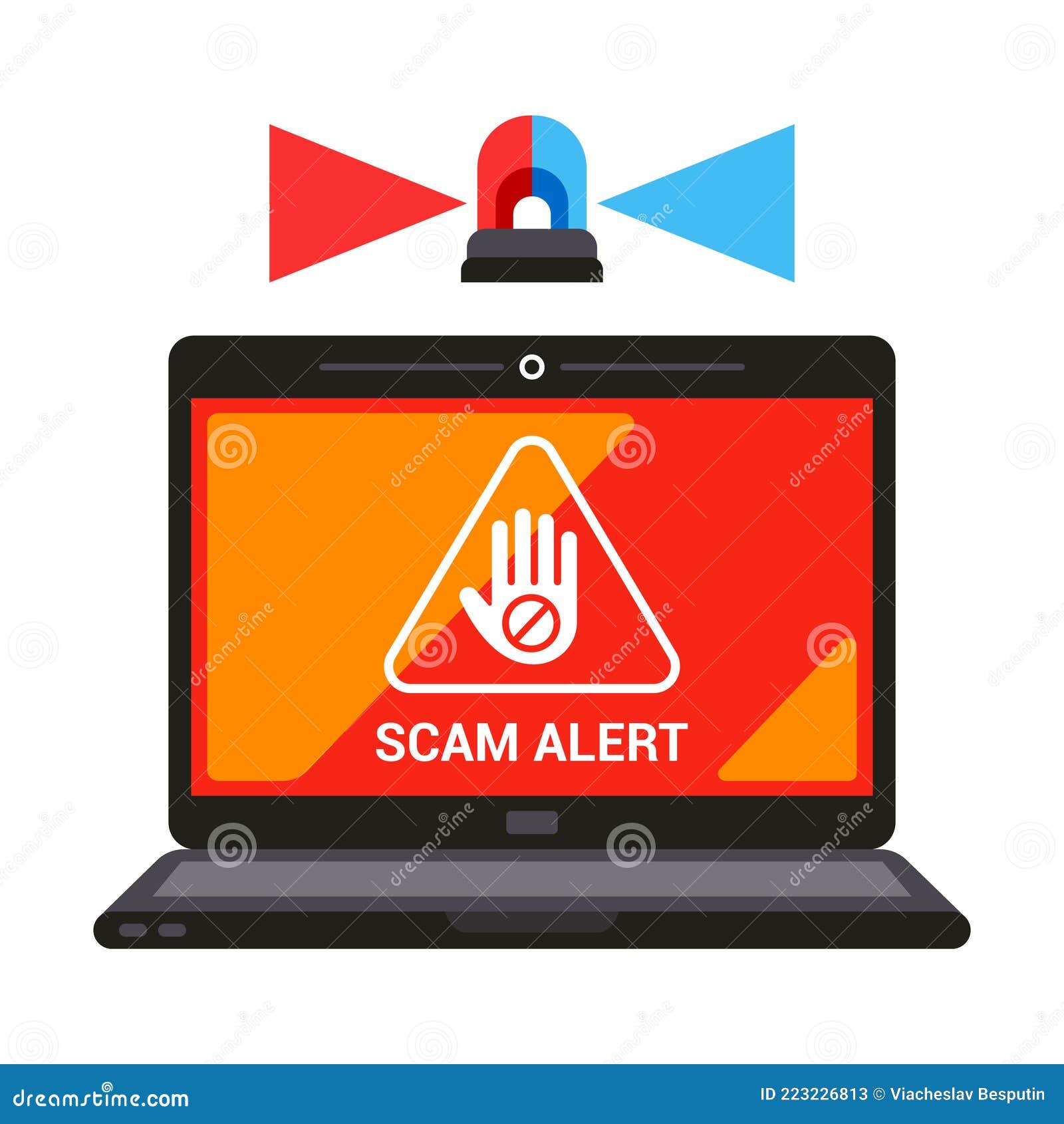 Warning on Laptop Screen Scam Alert. Stock Vector - Illustration of ...