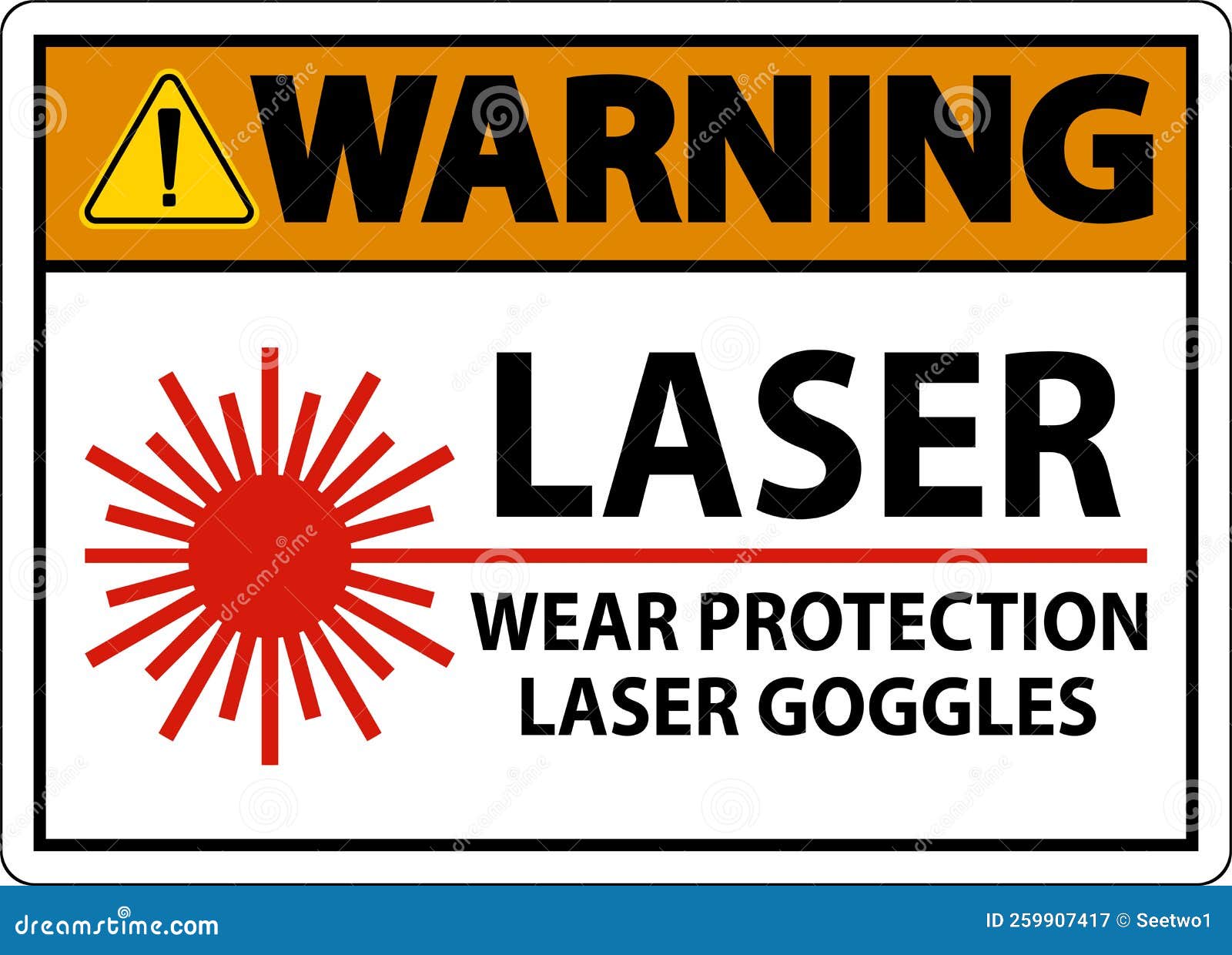 Warning Laser Wear Protective Laser Goggles Sign on White Background ...