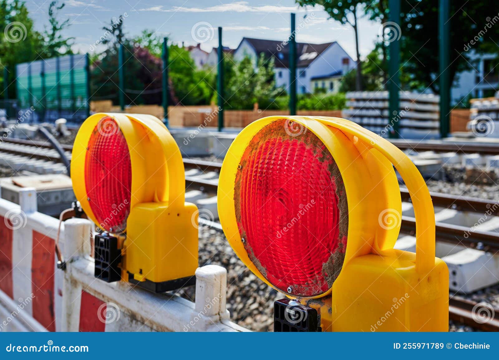 Warning Lights on a Barrier in Front of the Construction Site for a New ...