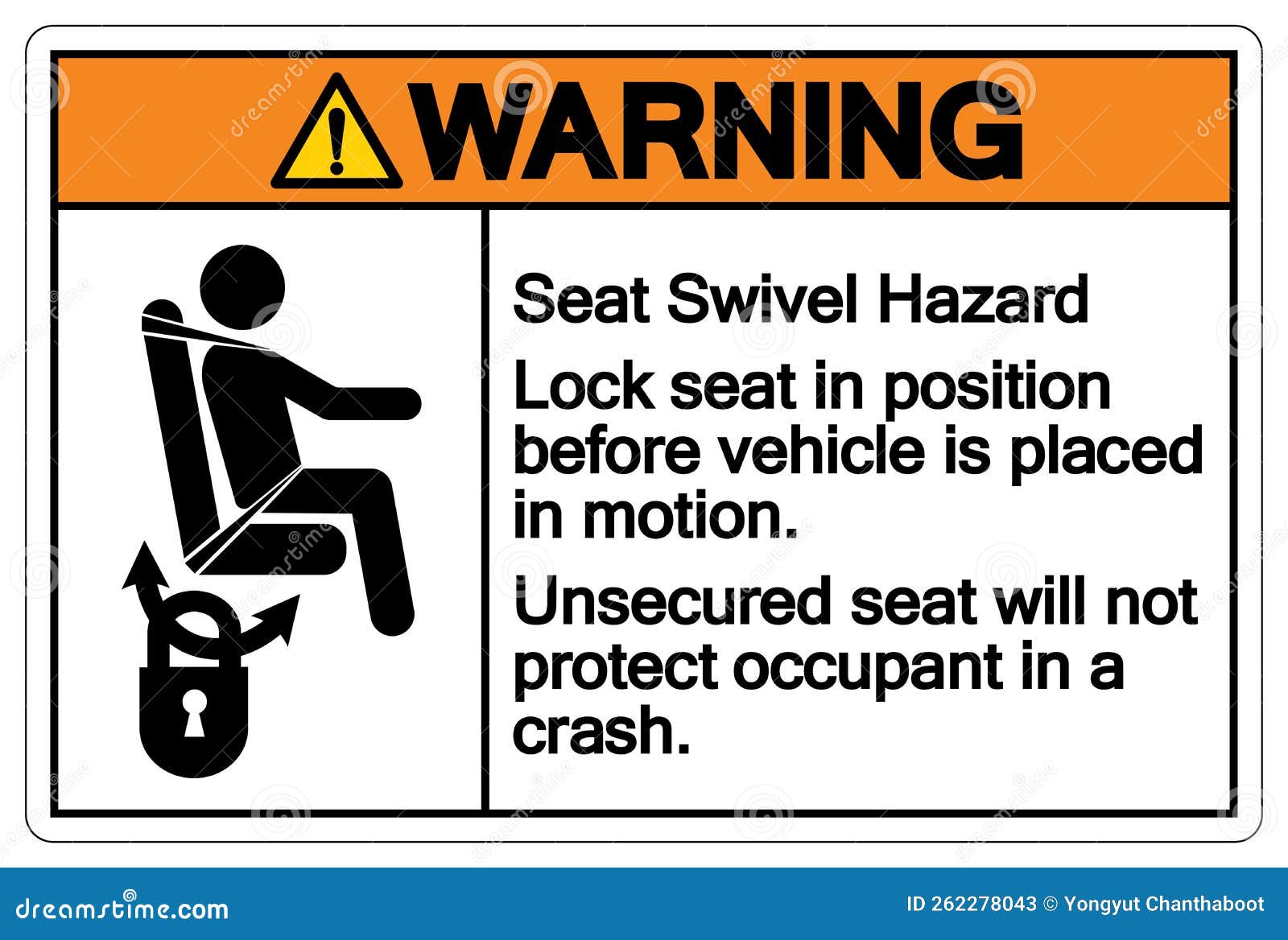 Warning Lock Seat in Position before Vehicle is Placed in Motion Symbol ...
