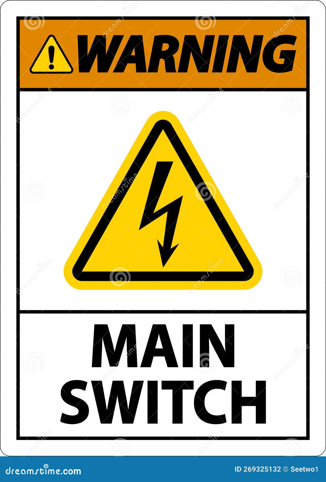 Warning Main Switch Sign on White Background Stock Vector ...