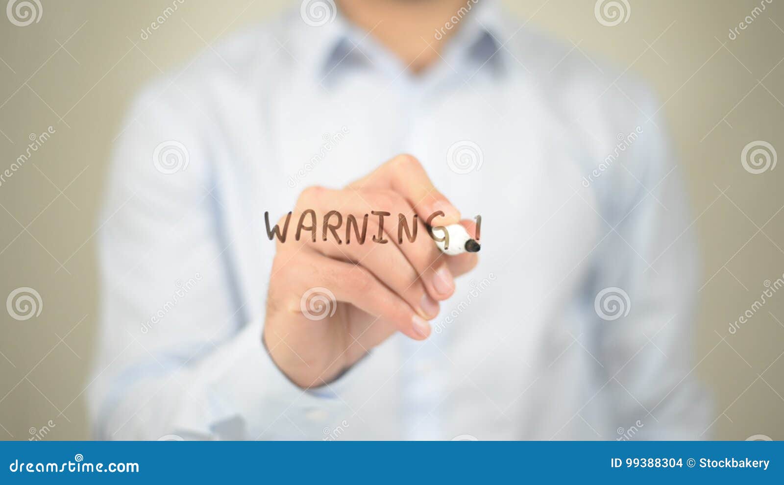 Warning, Man Writing on Transparent Screen Stock Photo - Image of error ...