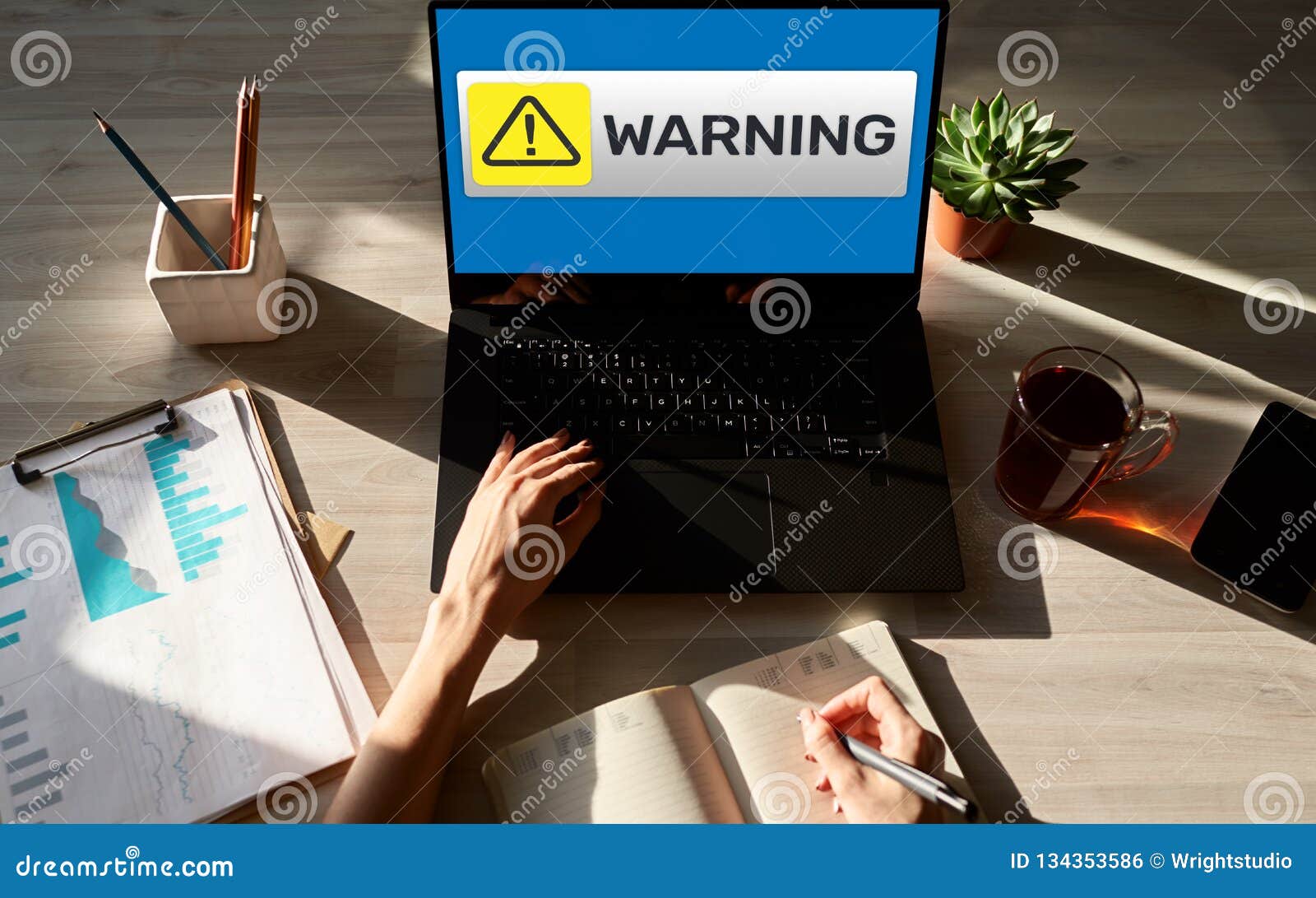 Warning Message Sign on Screen. Virus Detection Security Breathe ...