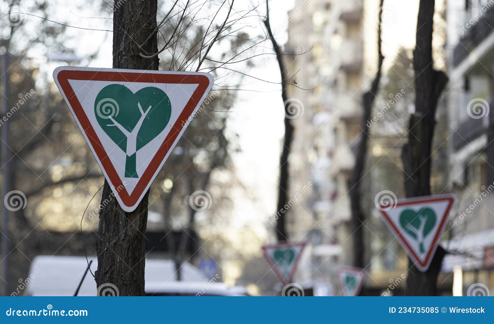 Warning Nature Signs on Tree Trunks Stock Image - Image of trunks ...