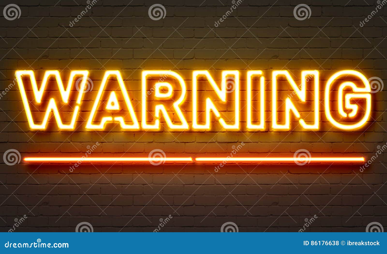 Warning Neon Sign on Brick Wall Background. Stock Illustration ...