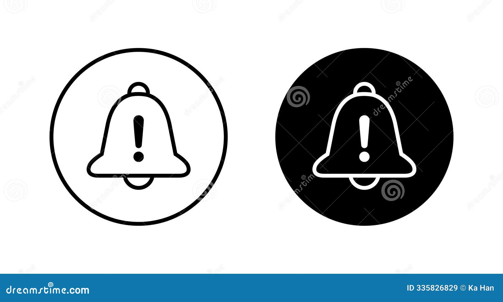 Warning Notification Bell Icon on Black Circle. Exclamation Mark with ...
