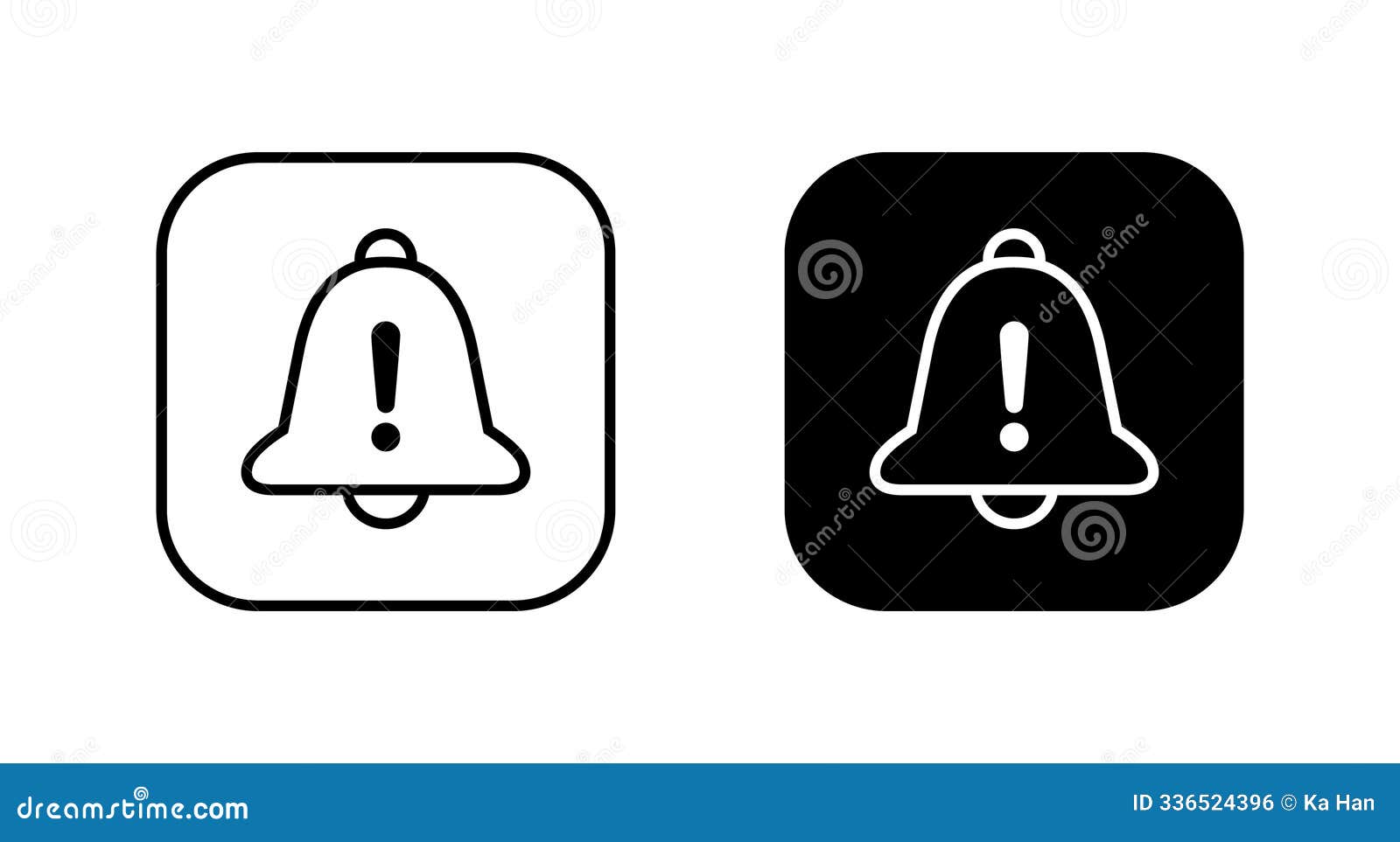Warning Notification Bell Icon on Black Square. Exclamation Mark with ...