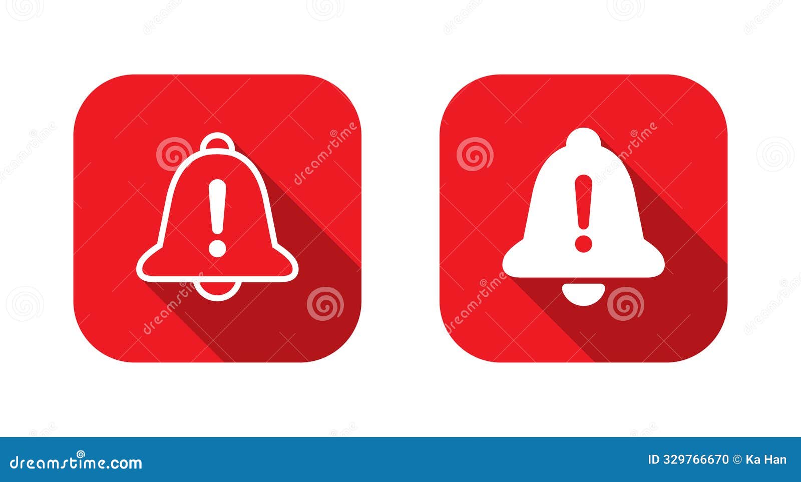 Warning Notification Bell Icon on Red Square Stock Illustration ...