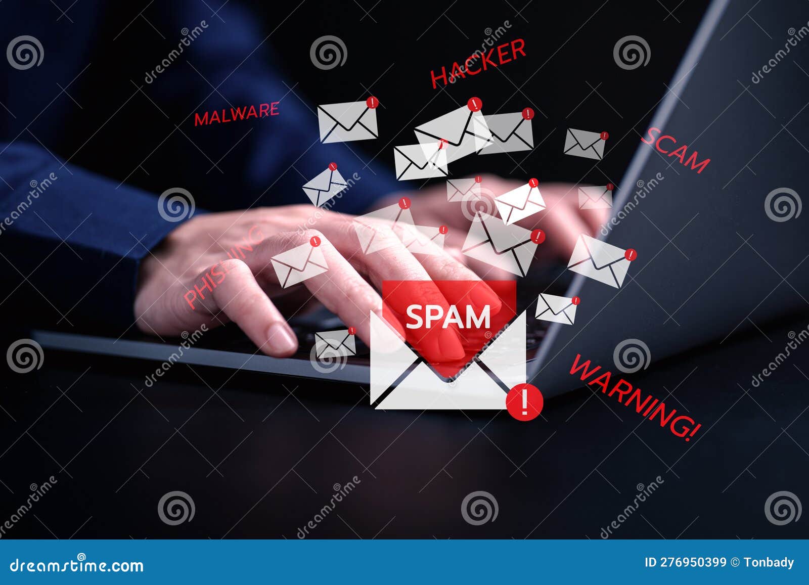 Warning Notification, People with Spam Message Icon on Mobile Phone ...