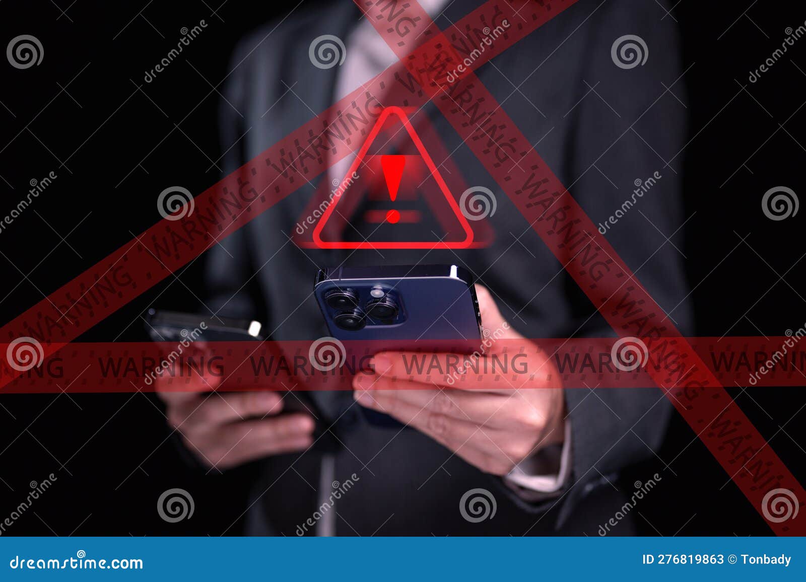 Warning Notification, People with Spam Message Icon on Mobile Phone ...