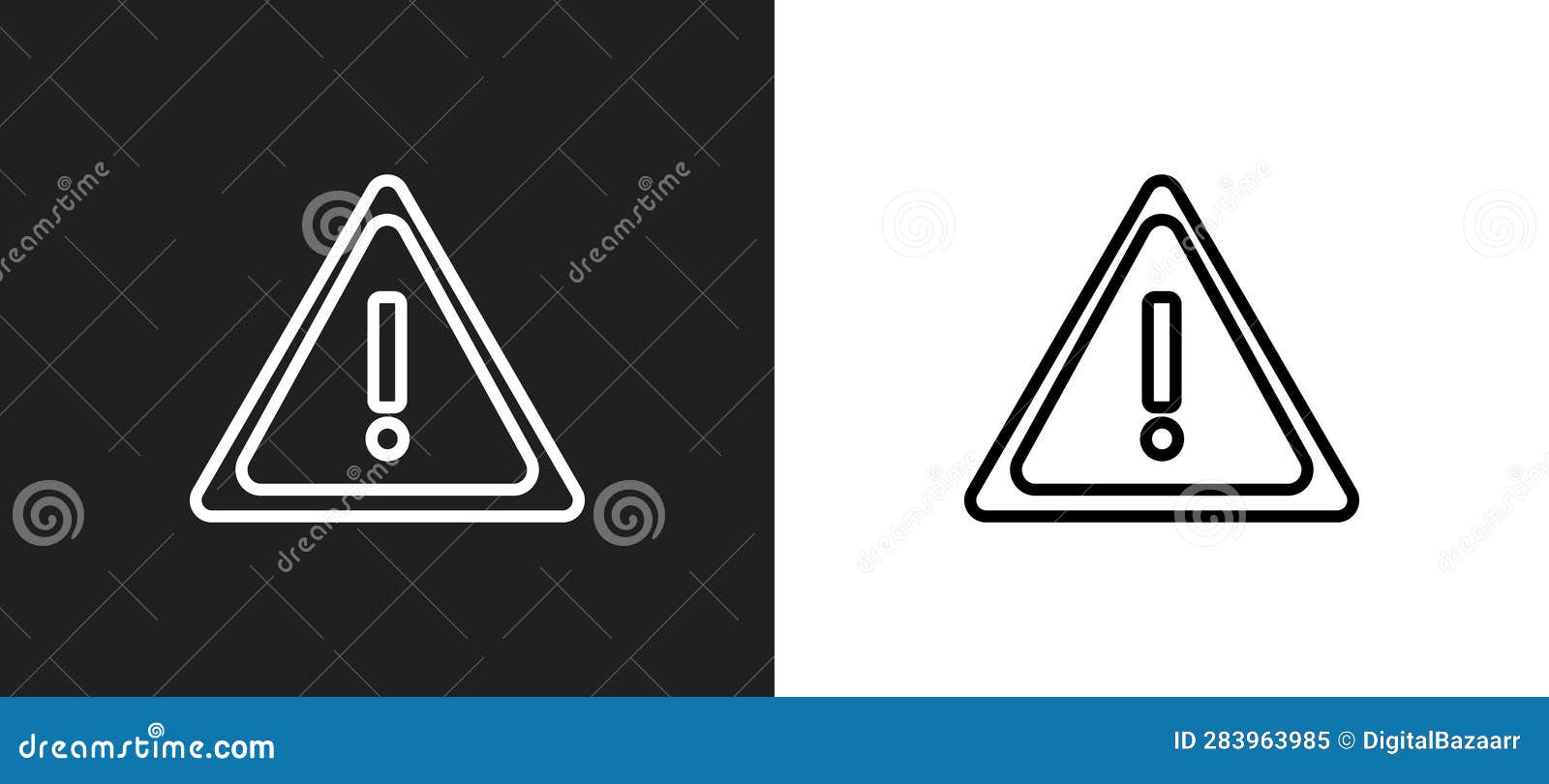 Warning Outline Icon in White and Black Colors. Warning Flat Vector ...