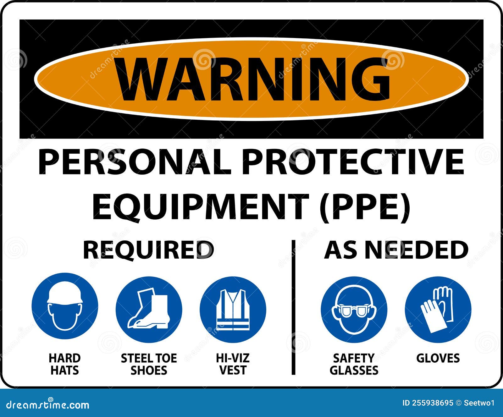 Warning PPE Required As Needed Sign on White Background Stock Vector ...