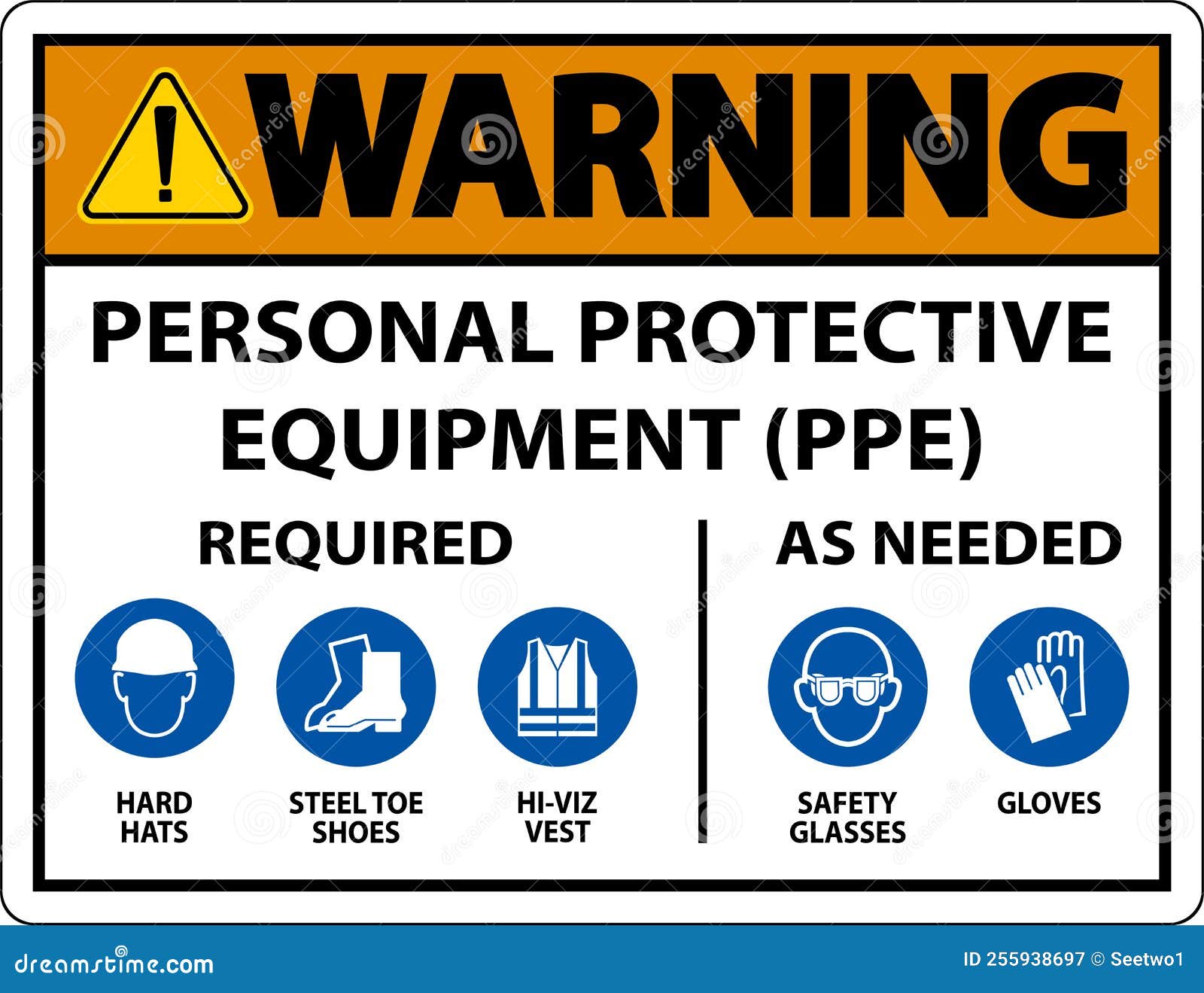 Warning PPE Required As Needed Sign on White Background Stock Vector ...