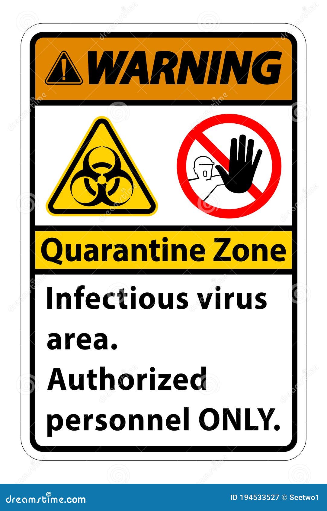 Warning Quarantine Infectious Virus Area Sign on White Background Stock ...