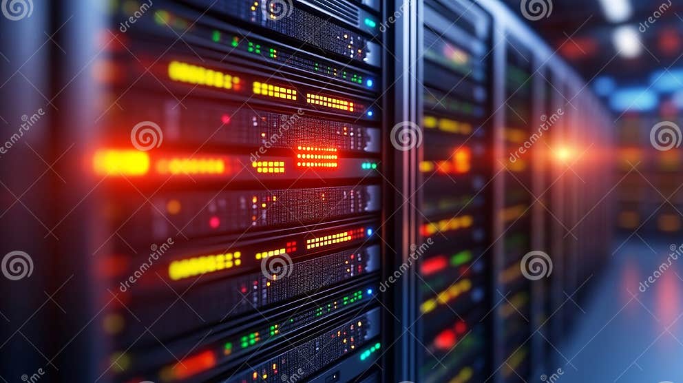 Warning: Red Blinking Server Racks in a Modern Data Center Indicate a ...