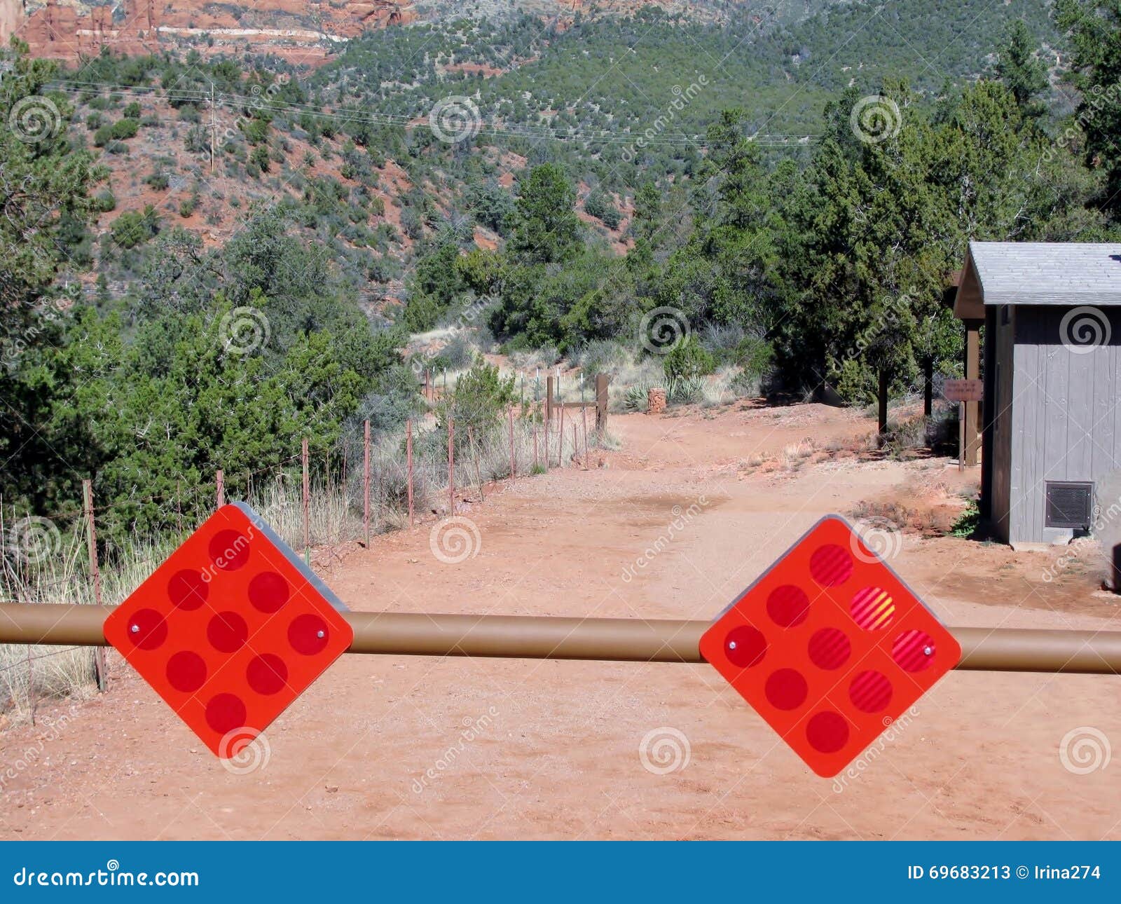 Warning Red Reflector Stop Signs Hanging on the Blocking Way Barrier ...