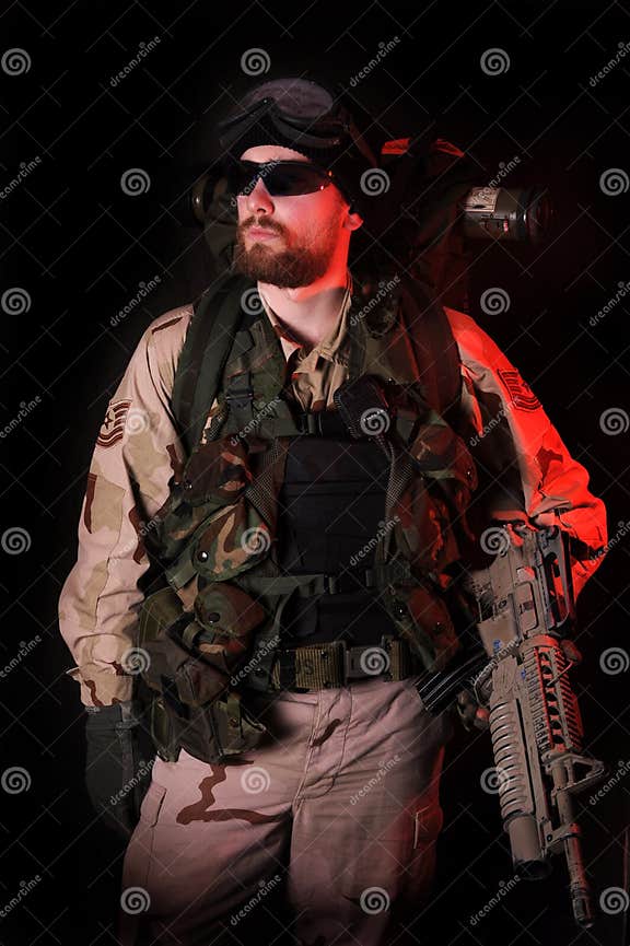 Warning Red. Special Forces Soldier at Night. Editorial Photo - Image ...