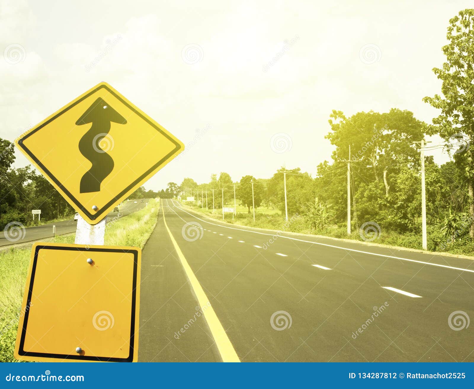 Warning road sign stock photo. Image of traffic, mountain - 134287812