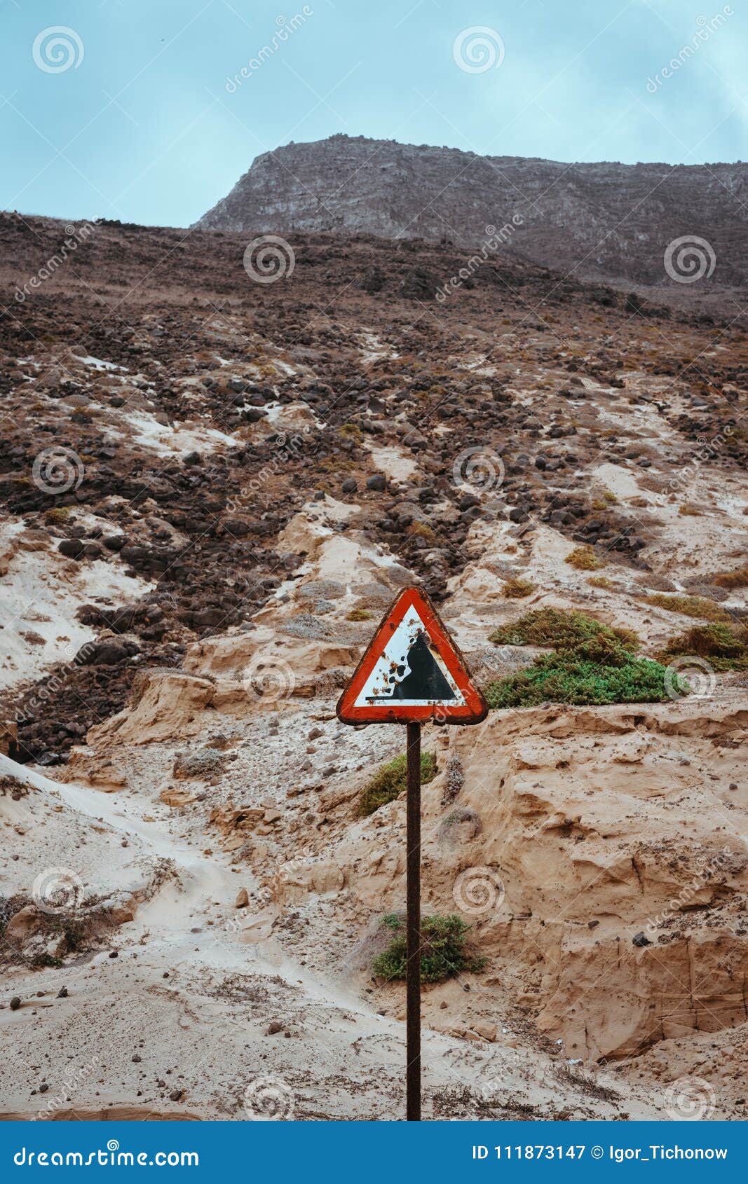 Warning Road Sign, Beware of Falling Rocks Stock Image - Image of coast ...