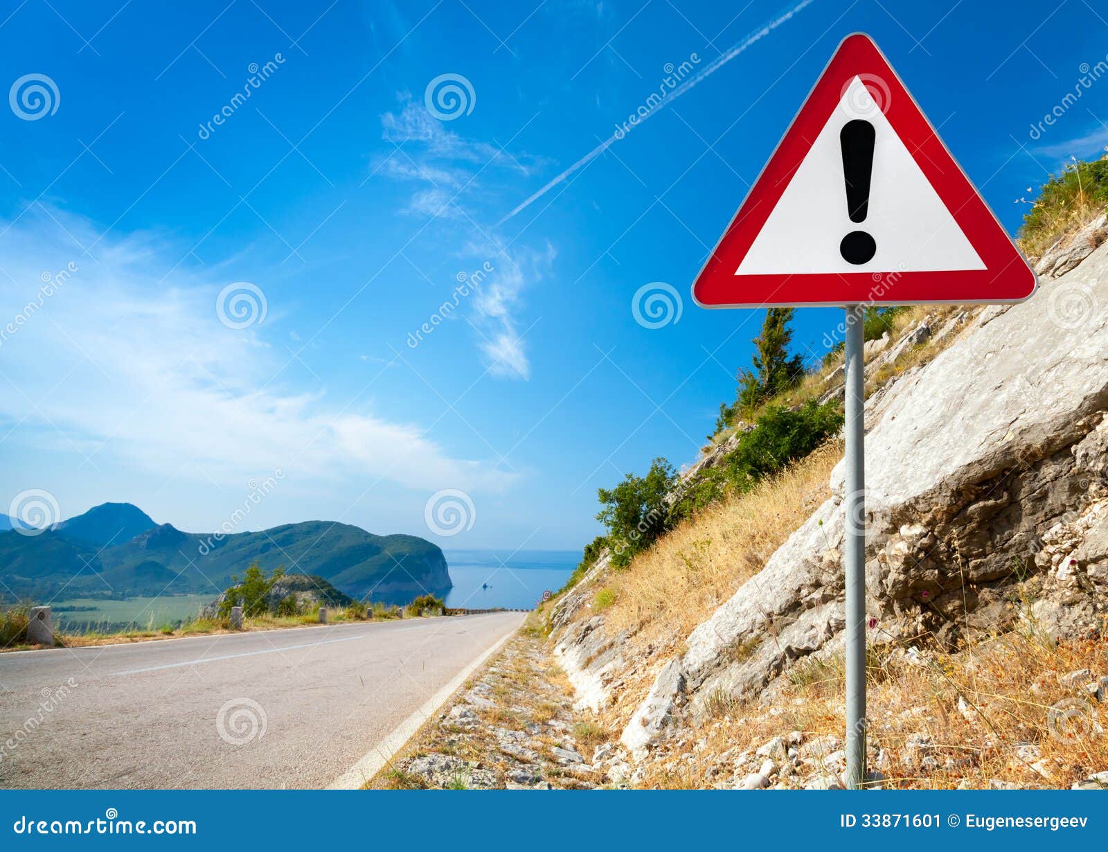 Warning Road Sign with an Exclamation Mark Stock Image - Image of ...