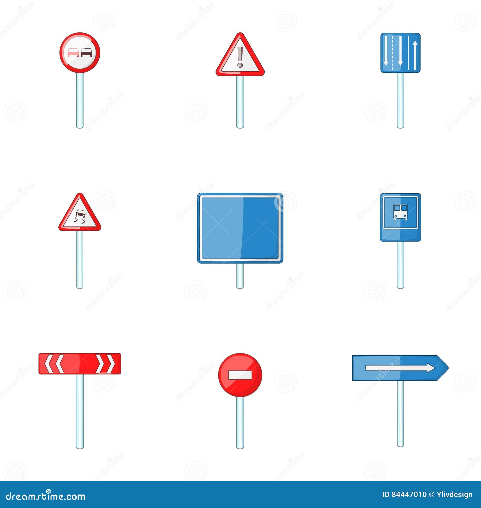 Warning Road Sign Icons Set, Cartoon Style Stock Vector - Illustration ...