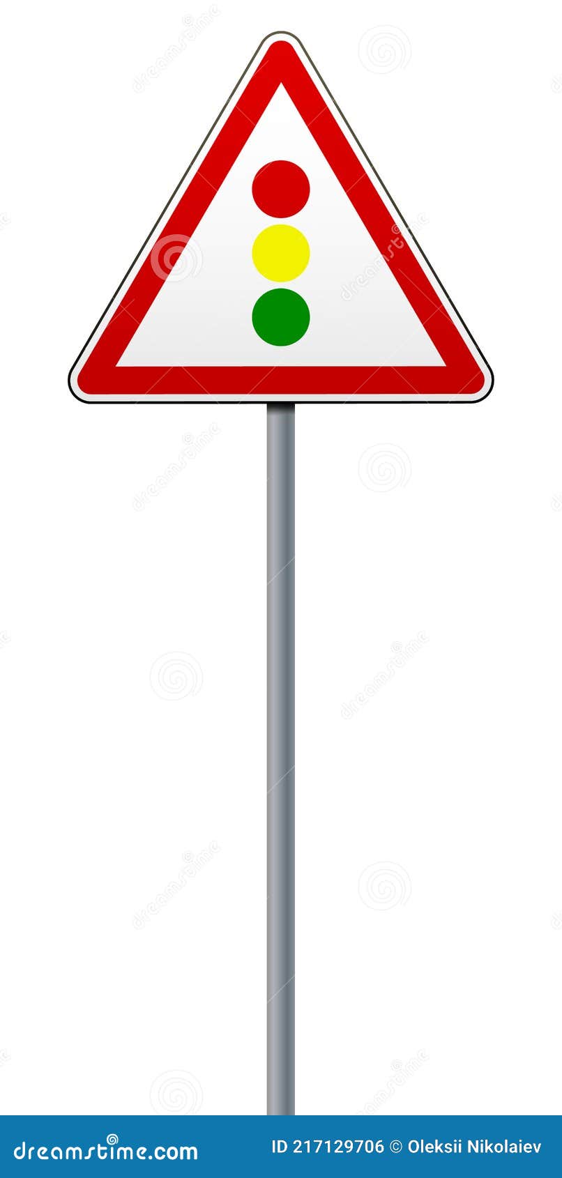 Warning Road Sign Traffic Light Regulation. a Road Sign on a Metal Pole ...