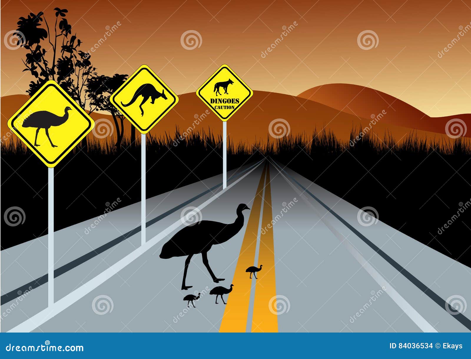 Warning Road Signs for Australia Animals Stock Vector - Illustration of ...