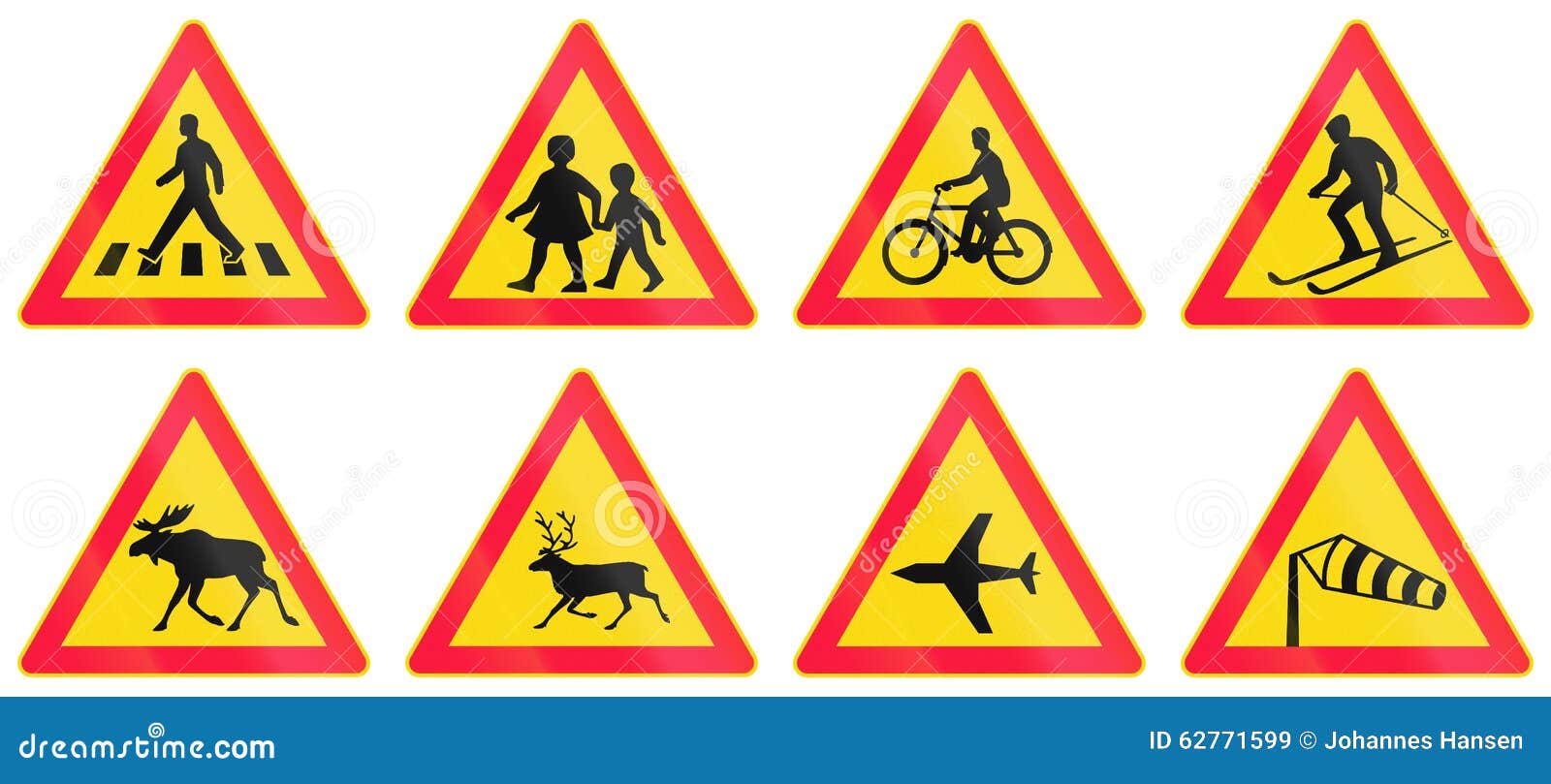 Warning Road Signs in Finland Stock Illustration - Illustration of ...