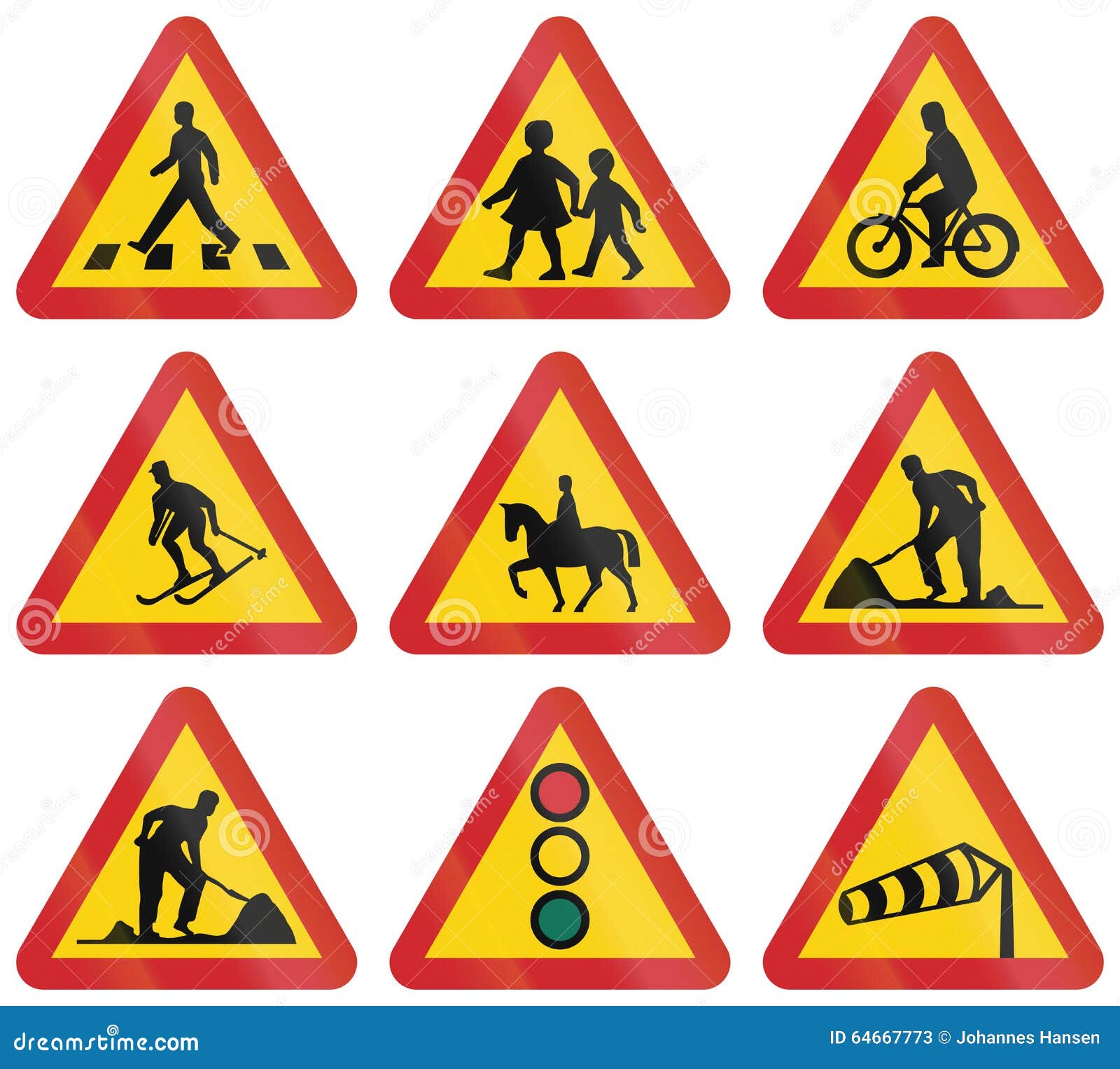 Warning Road Signs Used in Sweden Stock Illustration - Illustration of ...