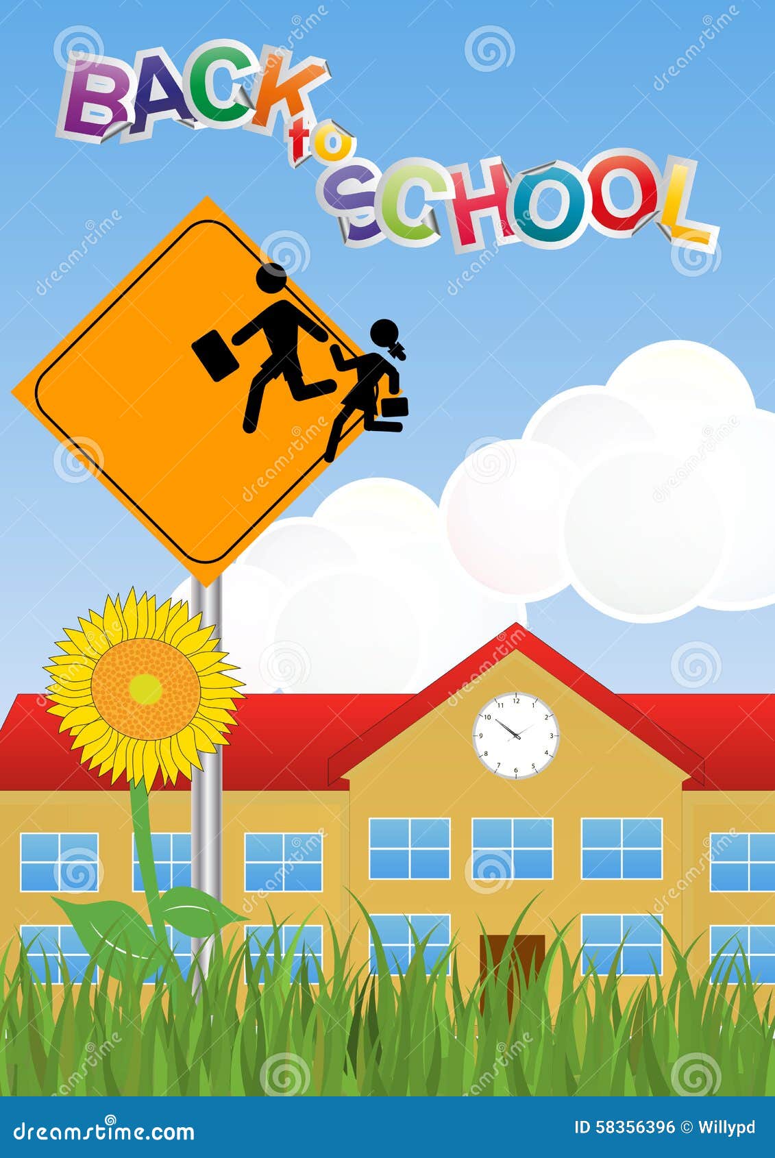 Warning school sign stock vector. Illustration of traffic - 58356396