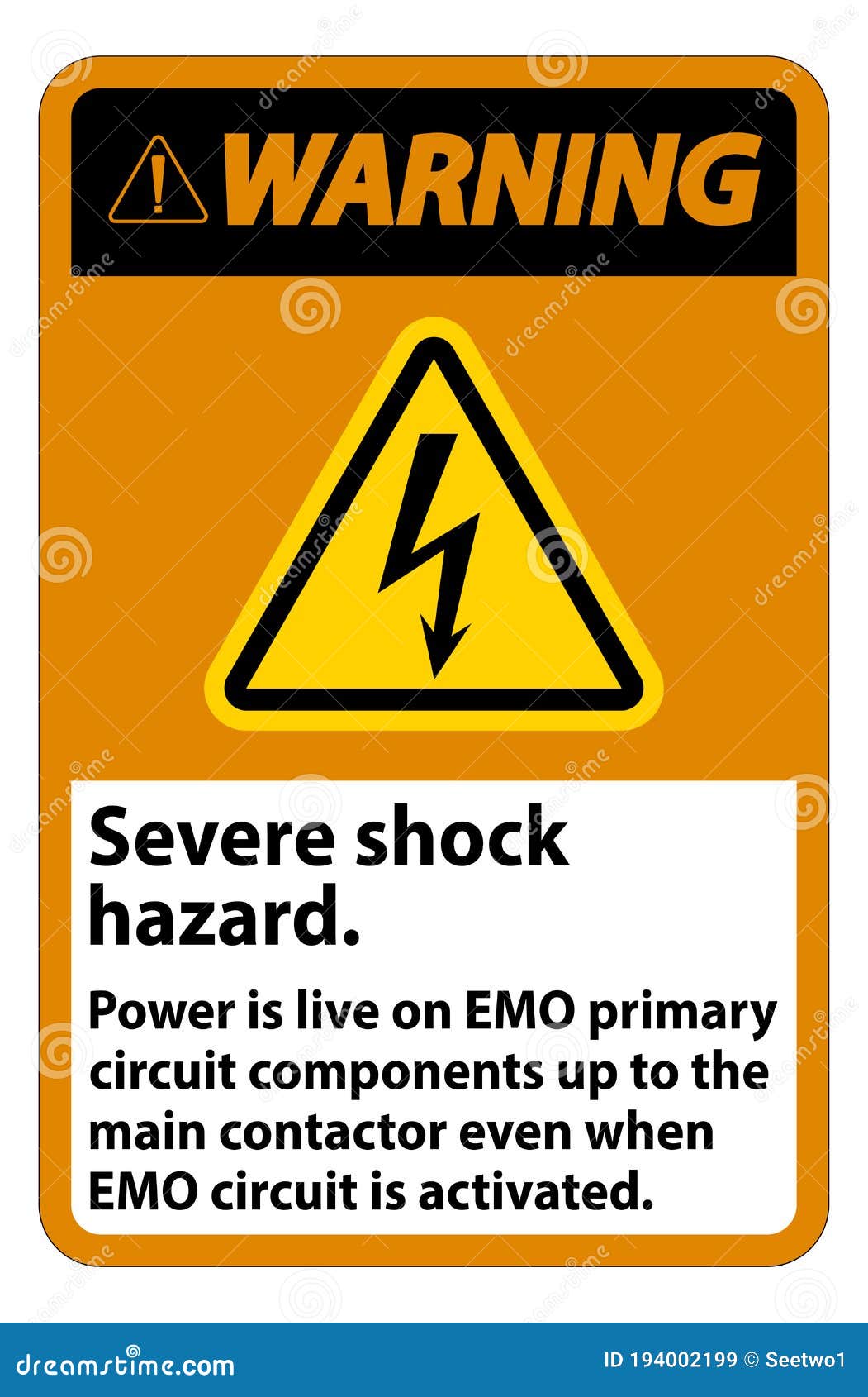 Warning Severe Shock Hazard Sign on White Background Stock Vector ...