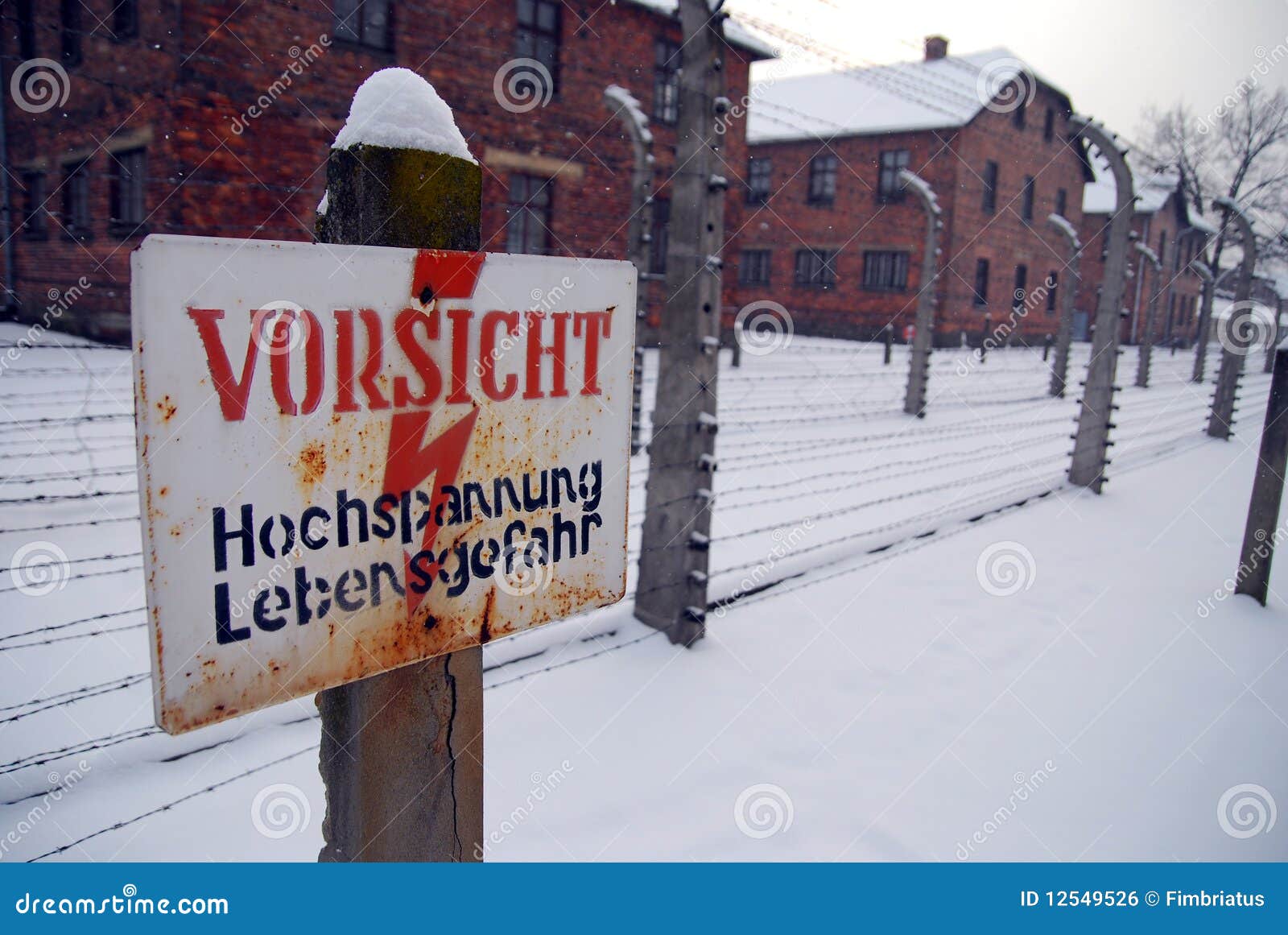 Warning sign at Auschwitz editorial photo. Image of aushwitz - 12549526