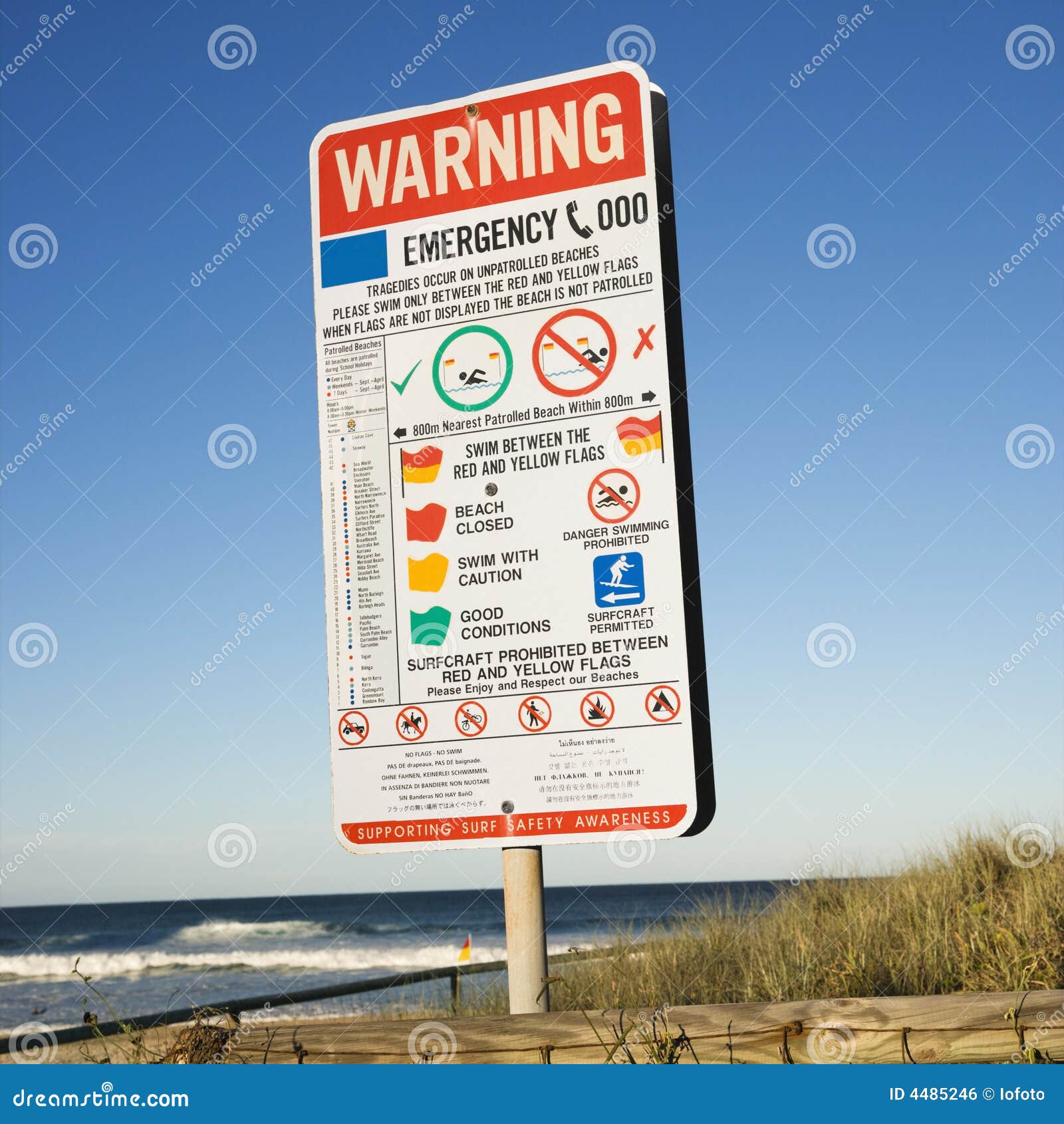 Warning sign on beach. stock photo. Image of water, outdoors - 4485246