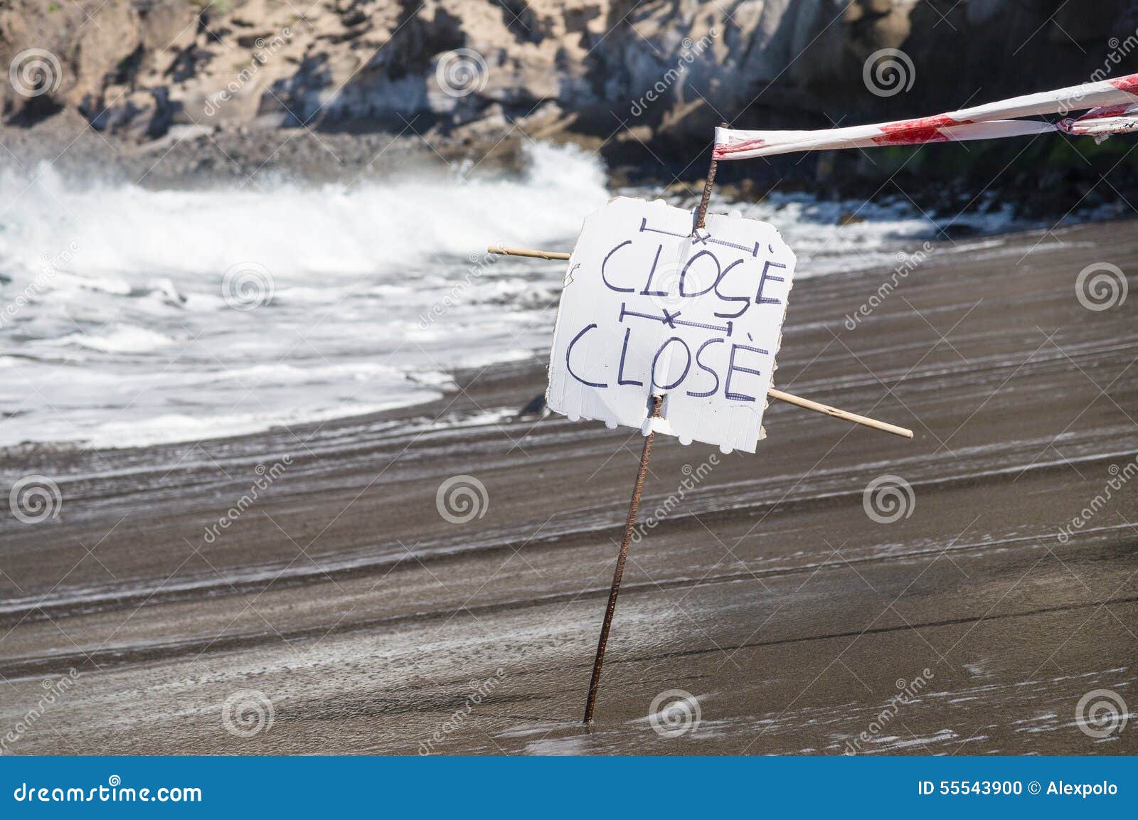 Warning Sign - Beach is Closed Stock Photo - Image of destruction ...
