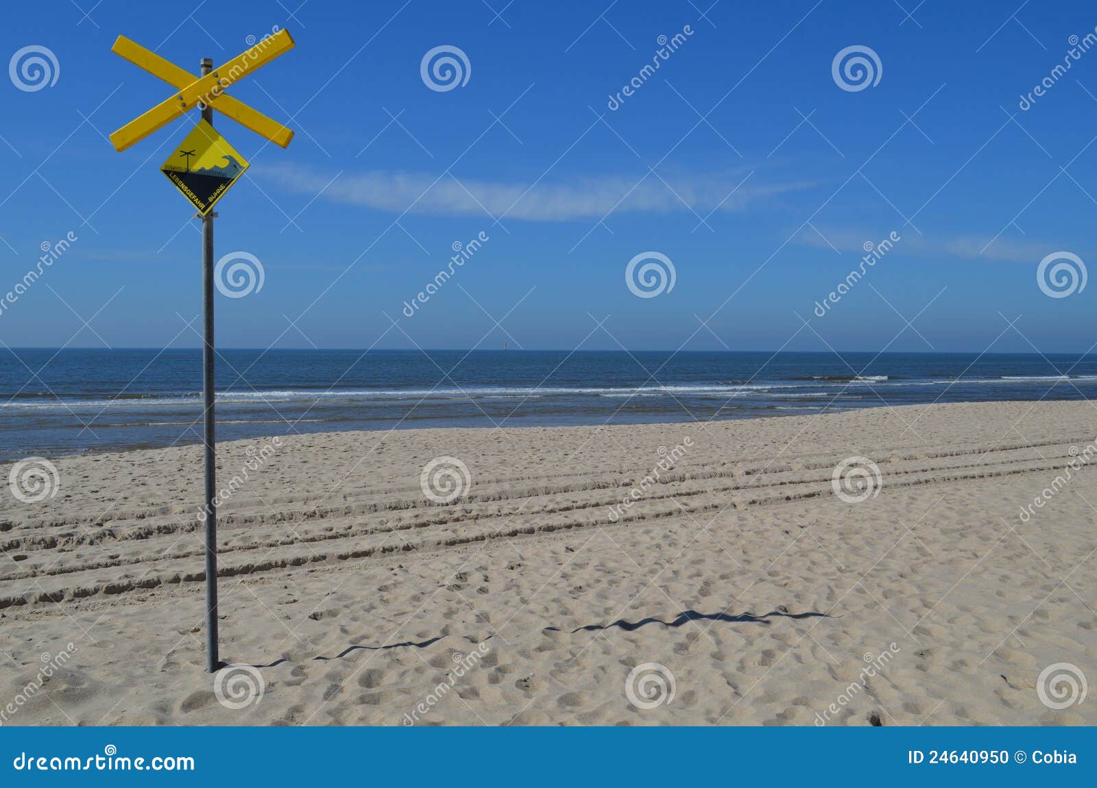 Warning Sign on the Beach of an Island Stock Photo - Image of sandy ...