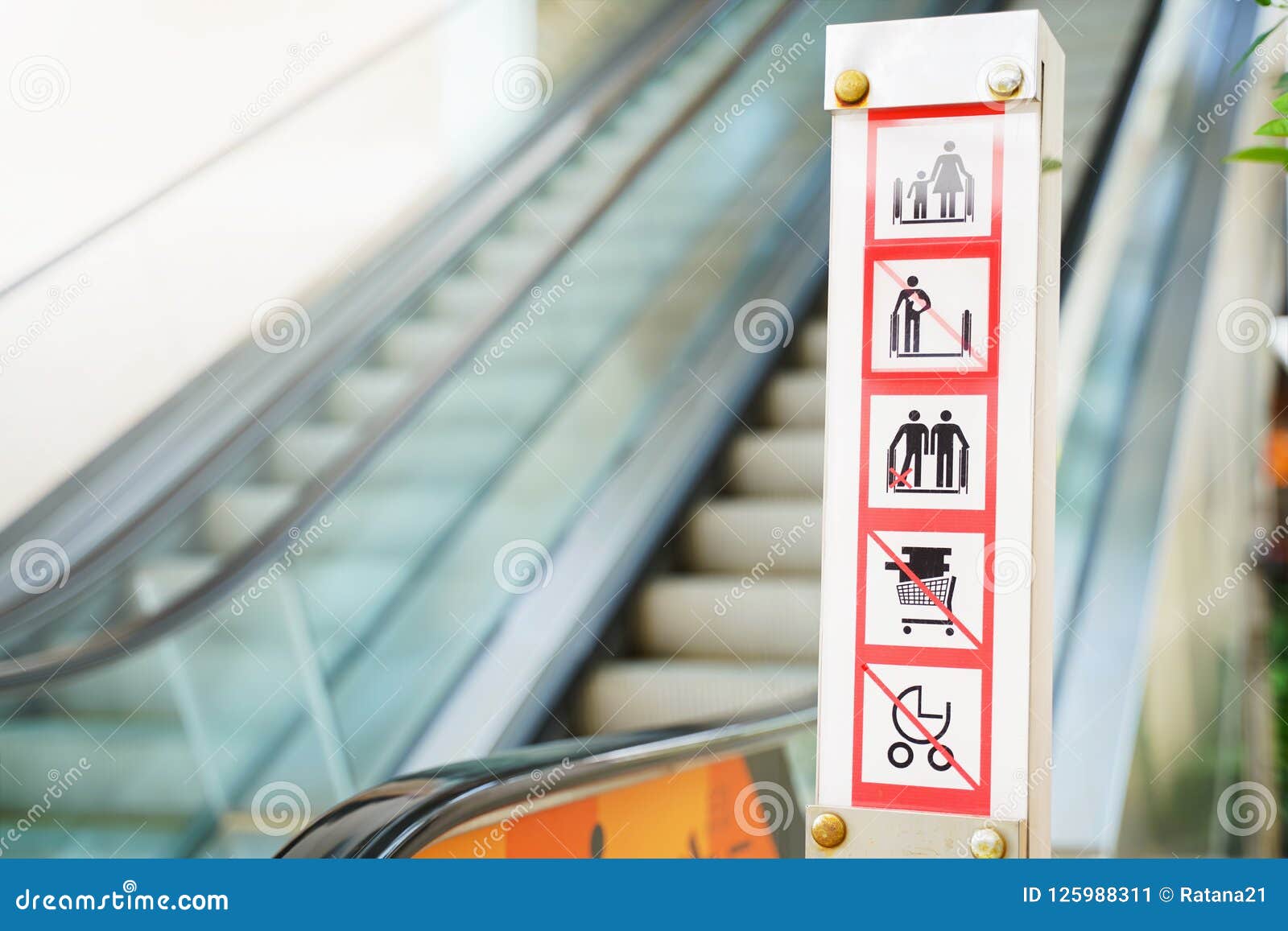 Warning Sign Board in Front of Escalator Stock Image - Image of ...