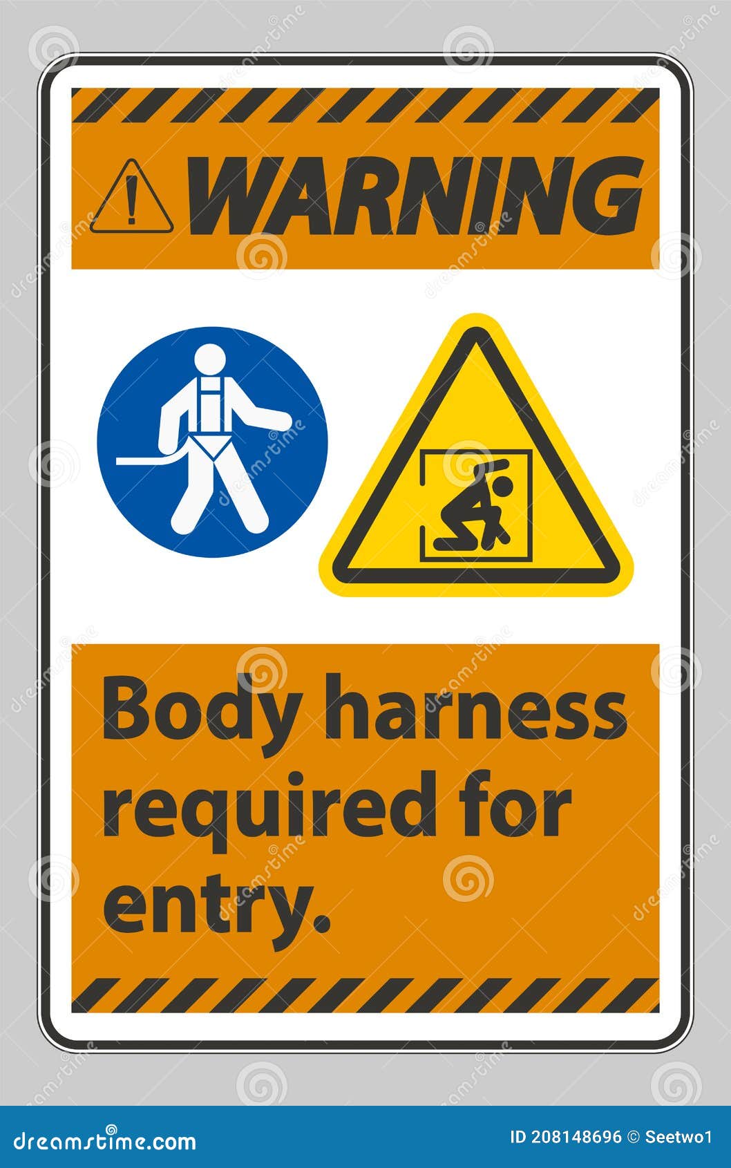 Warning Sign Body Harness Required for Entry Stock Vector ...
