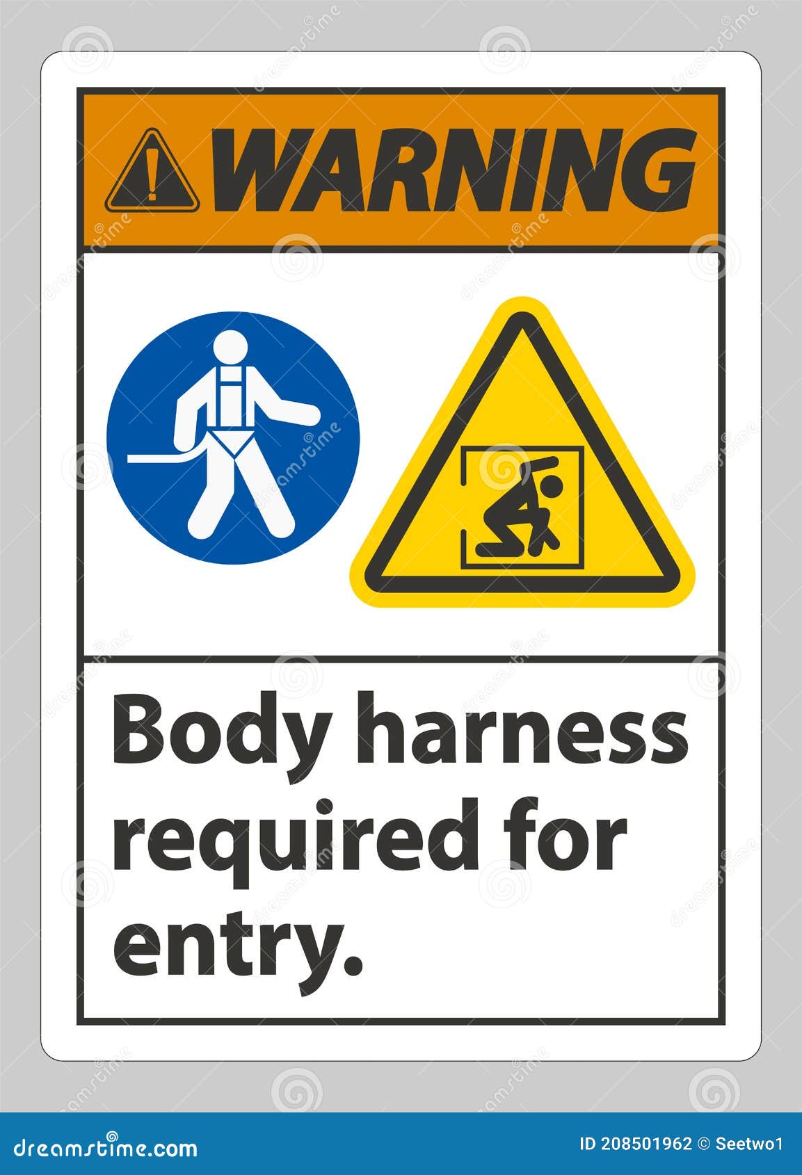 Warning Sign Body Harness Required for Entry Stock Vector ...