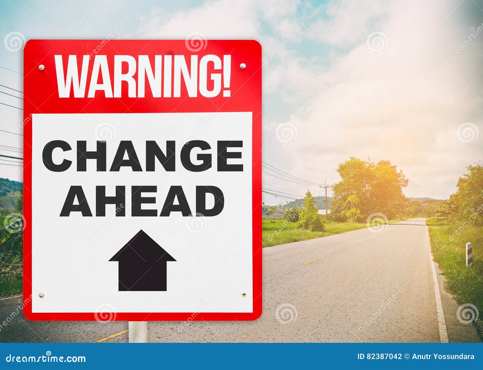 Warning Sign on Bright Street Saying Change Ahead. Stock Photo - Image ...