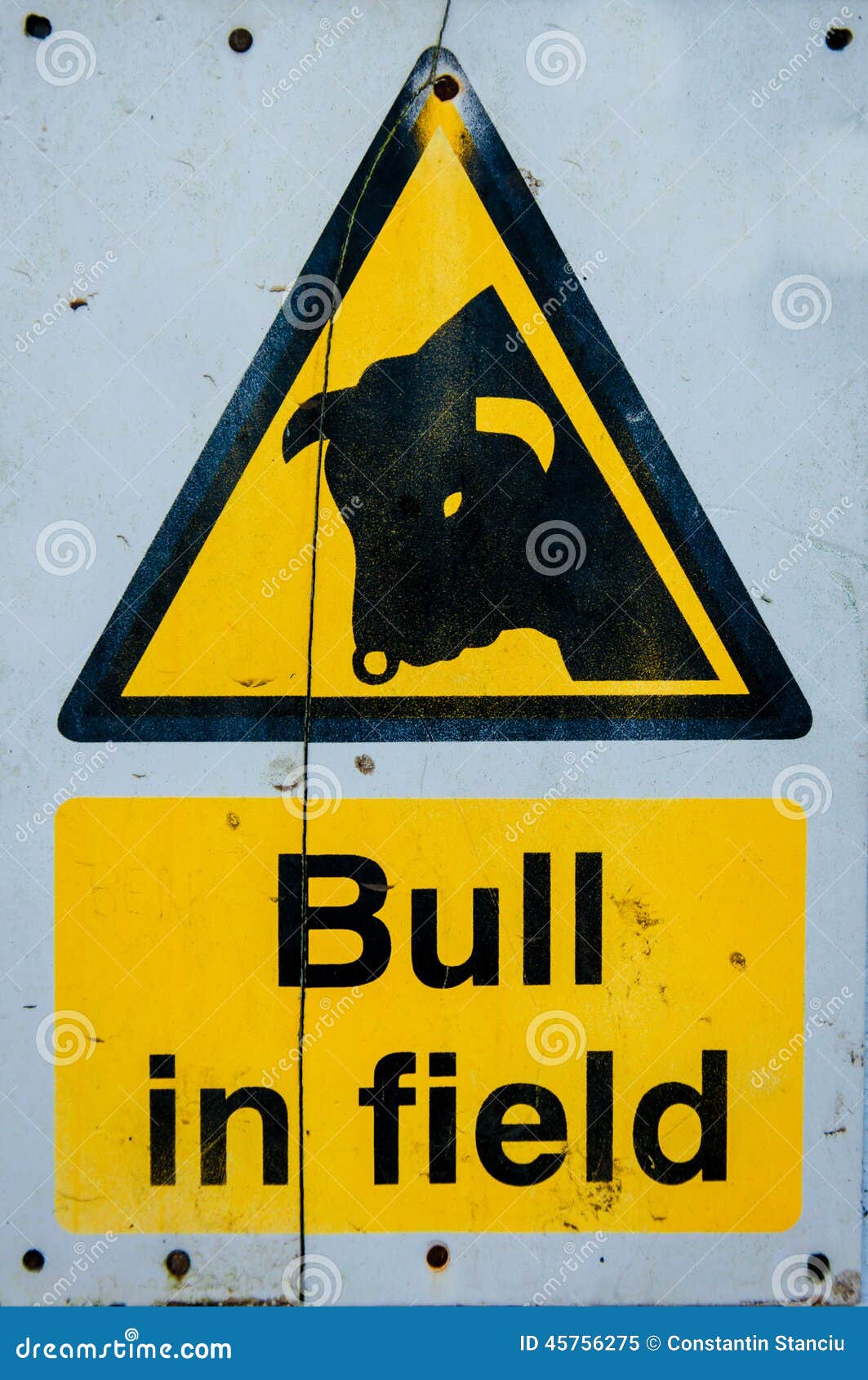 Warning Sign of Bull in the Field Stock Image - Image of symbol ...