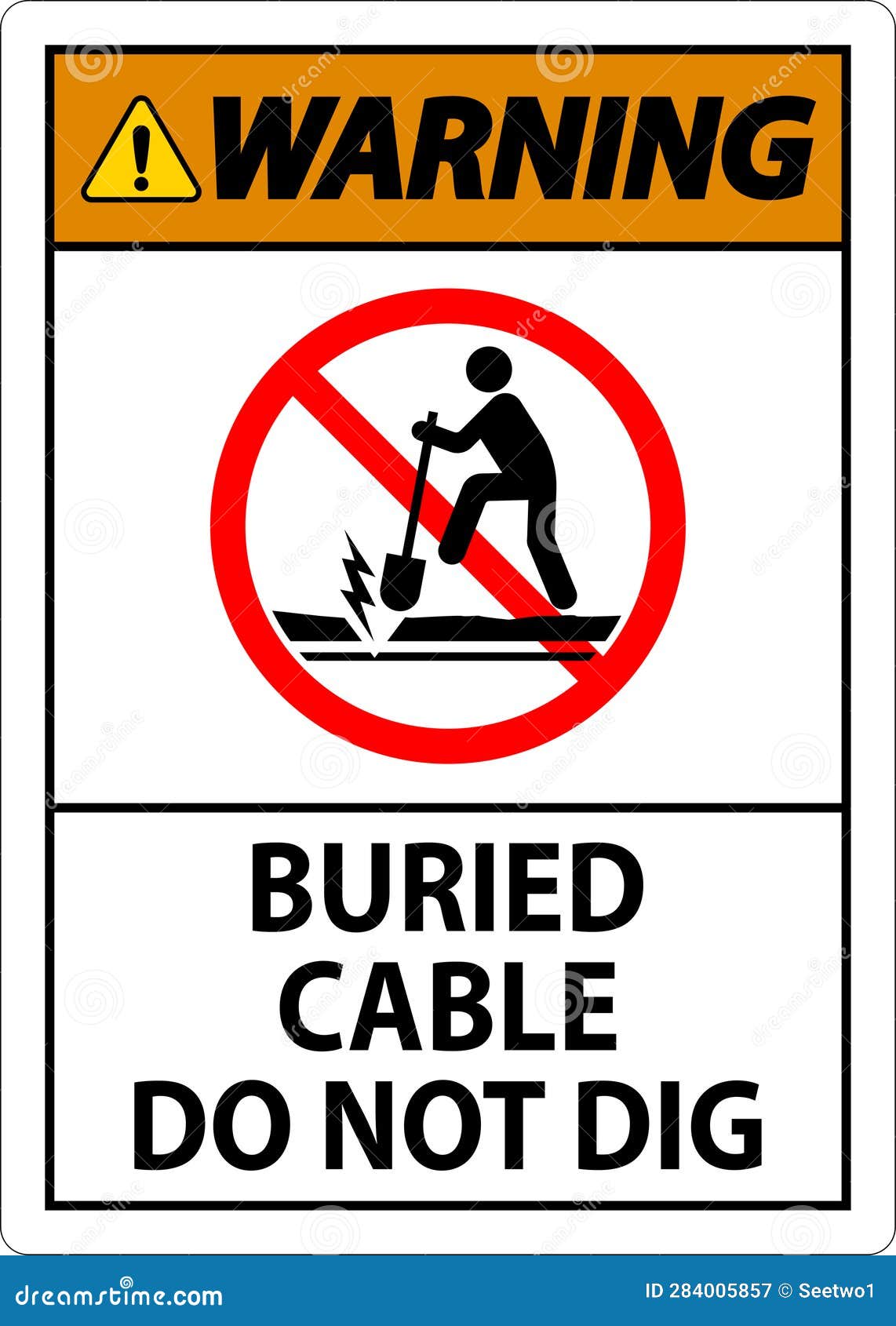 Warning Sign Buried Cable, Do Not Dig on White Background Stock Vector ...