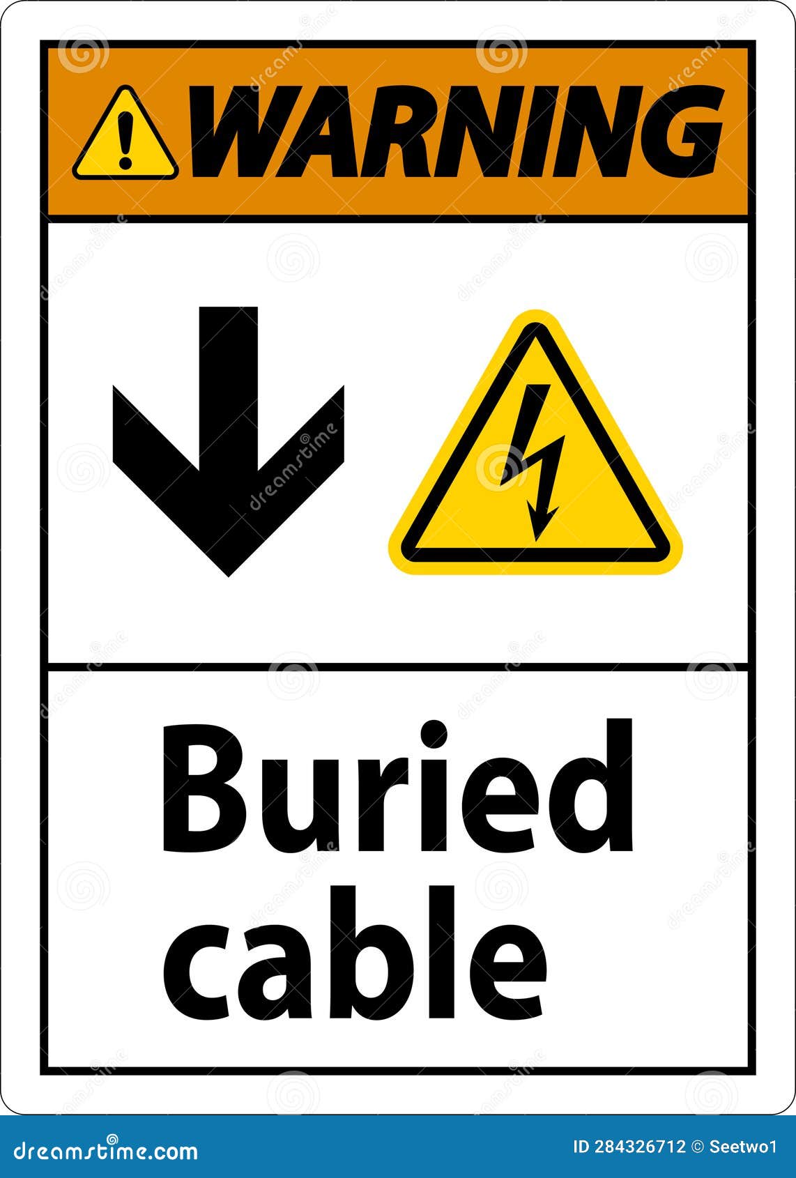 Warning Sign Buried Cable with Down Arrow and Electric Shock Symbol ...