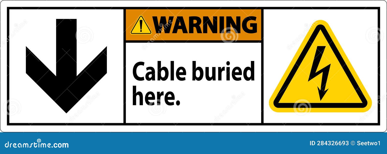 Warning Sign Cable Buried Here. with Down Arrow and Electric Shock ...