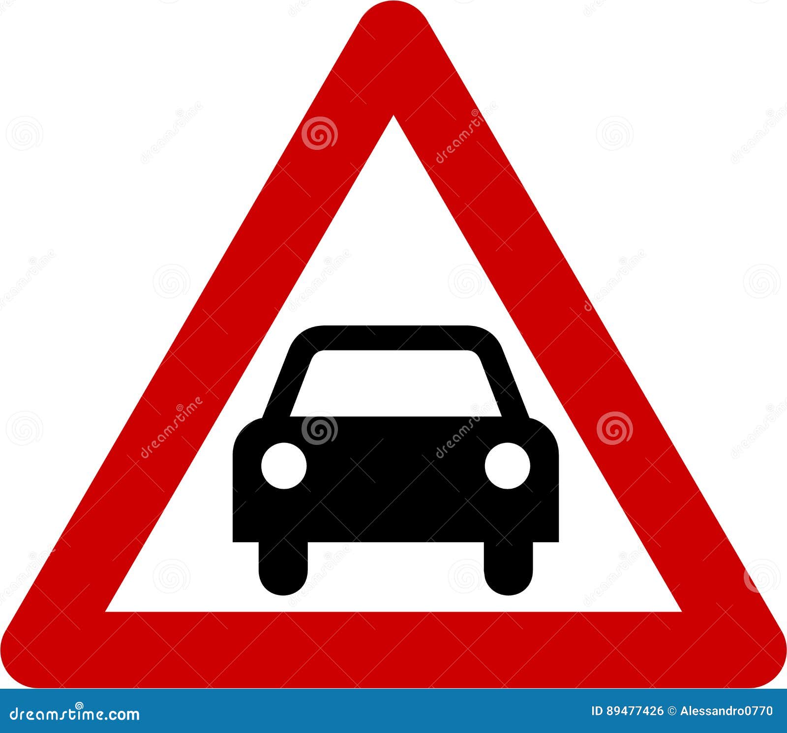 Warning sign with car stock illustration. Illustration of hazard - 89477426