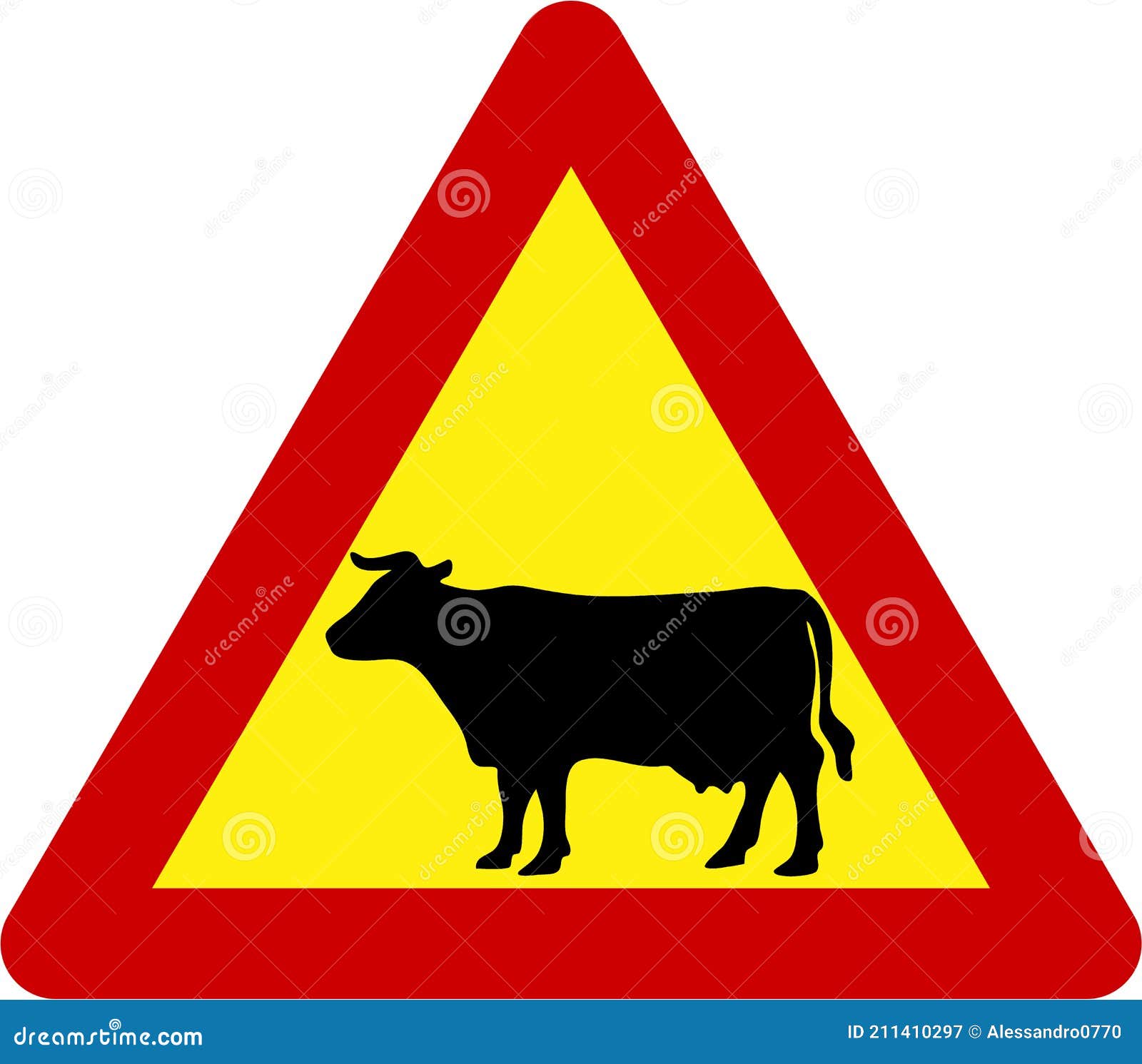 Warning Sign with Cattle on Road Stock Illustration - Illustration of ...