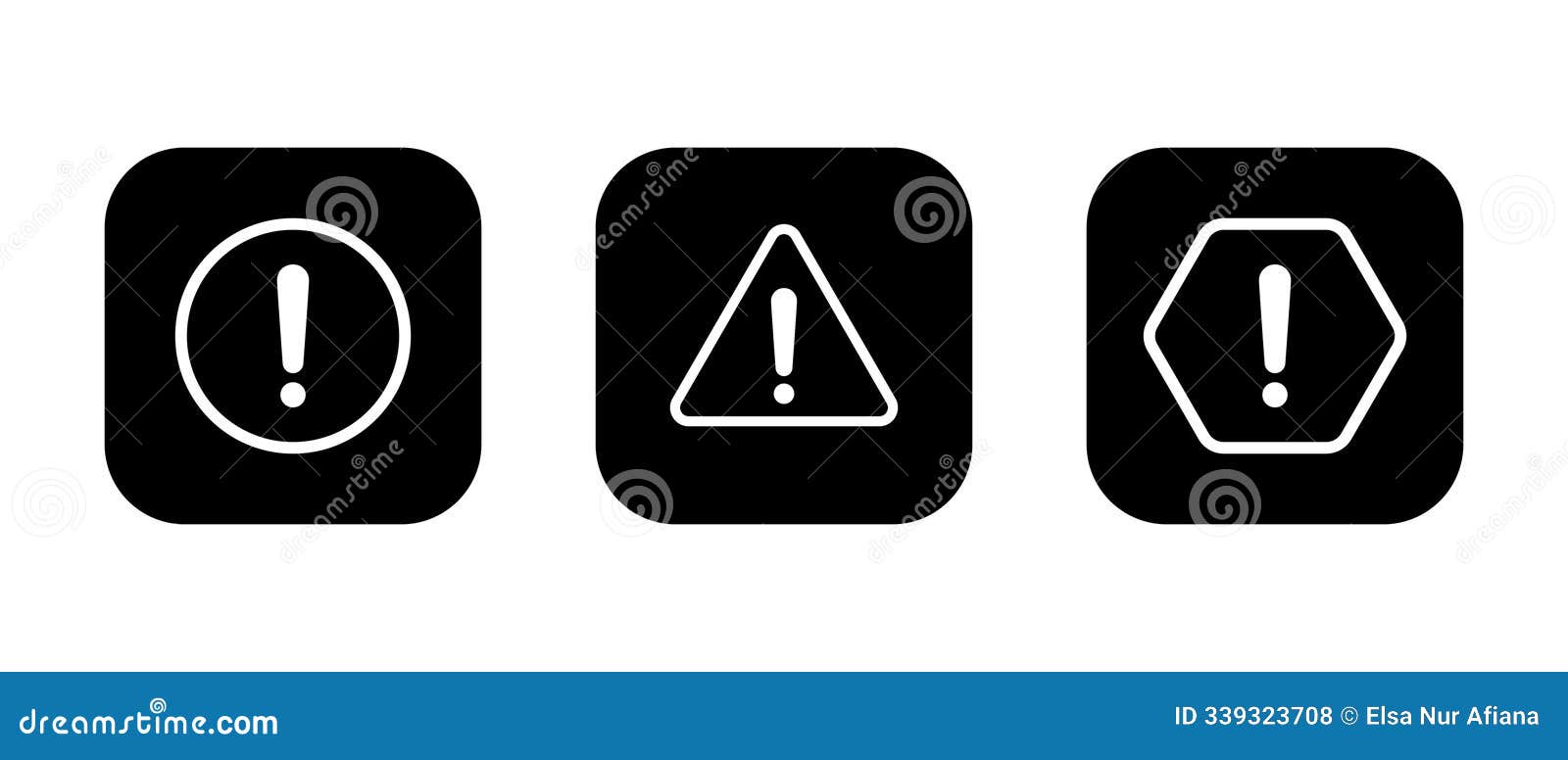 Warning Sign, Caution Icon Set on Black Square Stock Vector ...