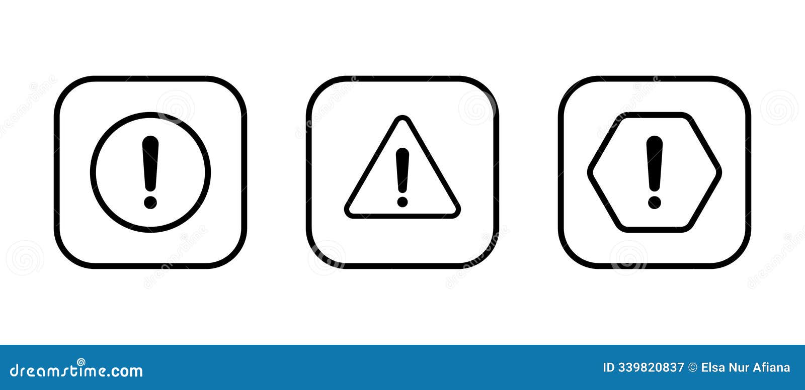 Warning Sign, Caution Icon Set on Square Line Stock Illustration ...