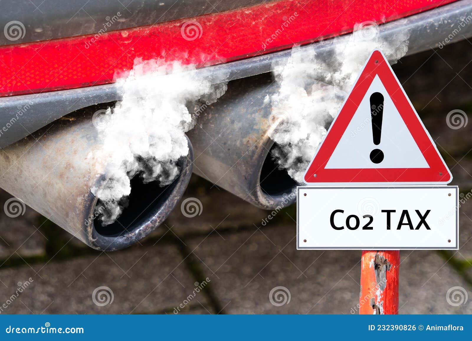 Warning Sign Co2 Tax Exhaust Background Stock Photo - Image of 2021 ...
